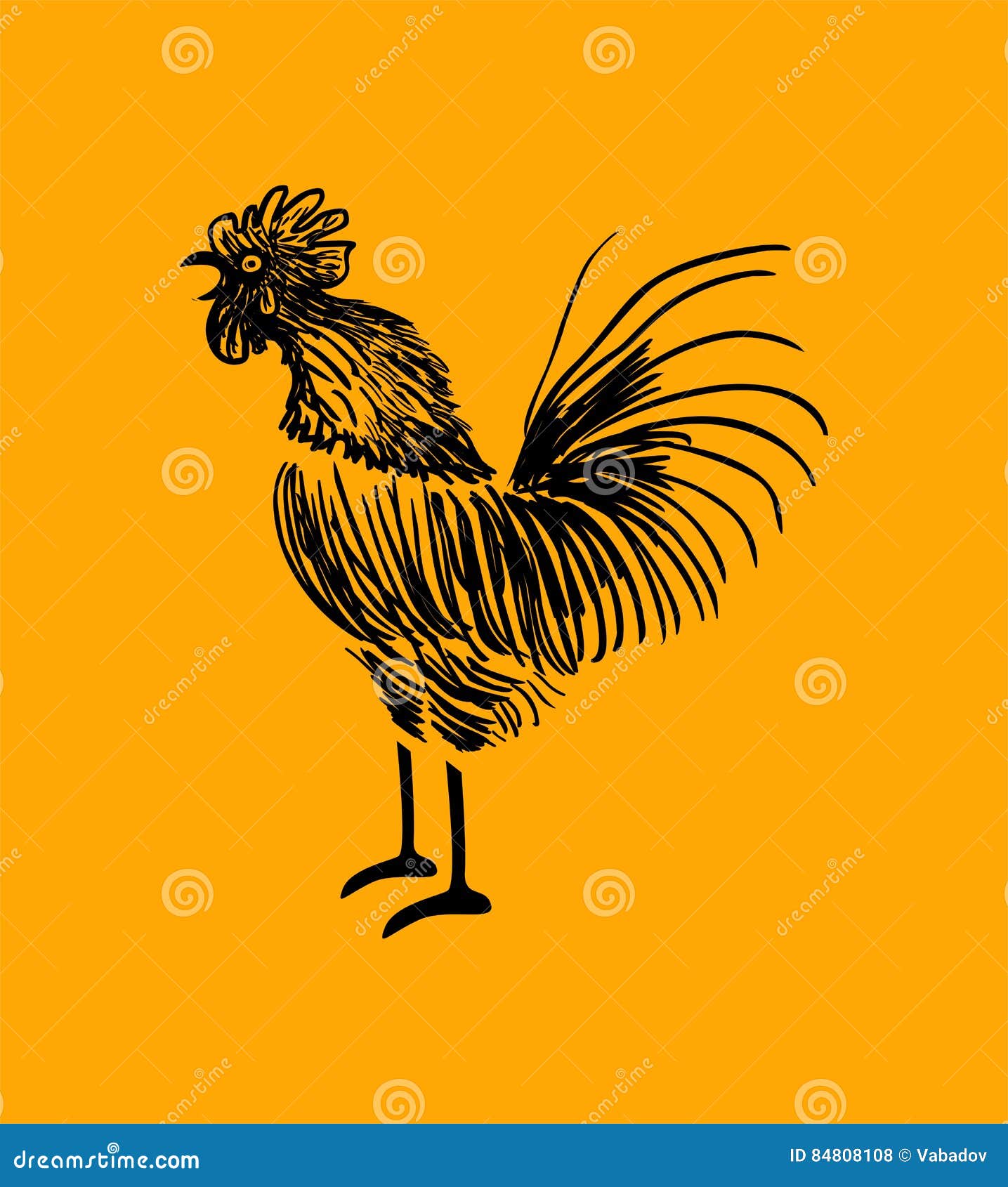 Funny Hand Drawn Rooster stock vector. Illustration of happy - 84808108