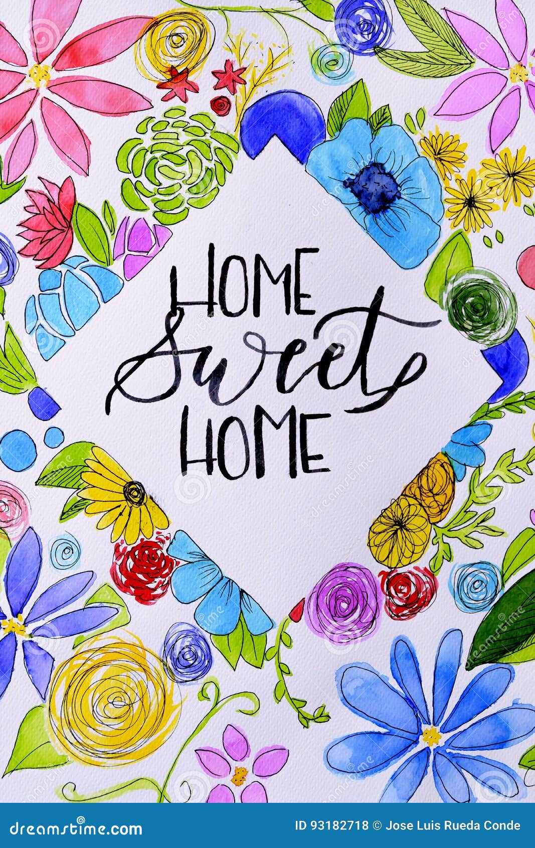 Funny Handmade Drawing of Home Sweet Home. Hand Lettering Stock ...