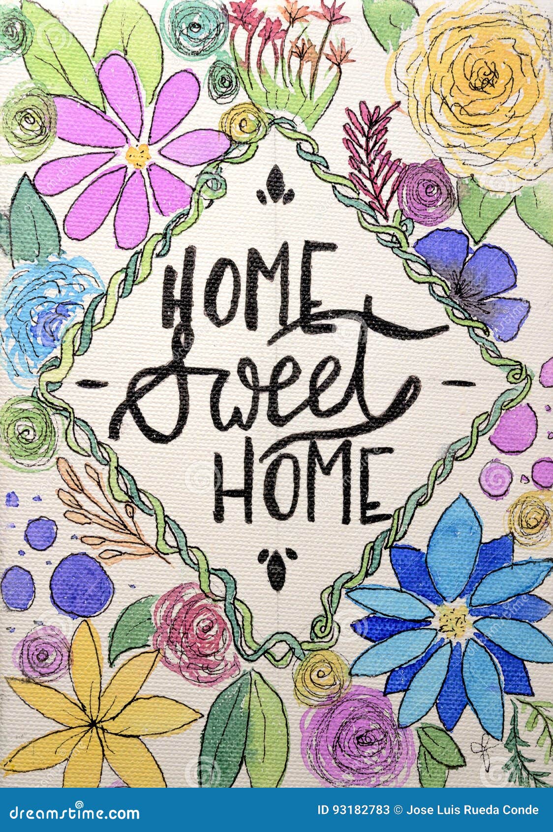 Funny Handmade Drawing of Home Sweet Home. Hand Lettering Stock ...
