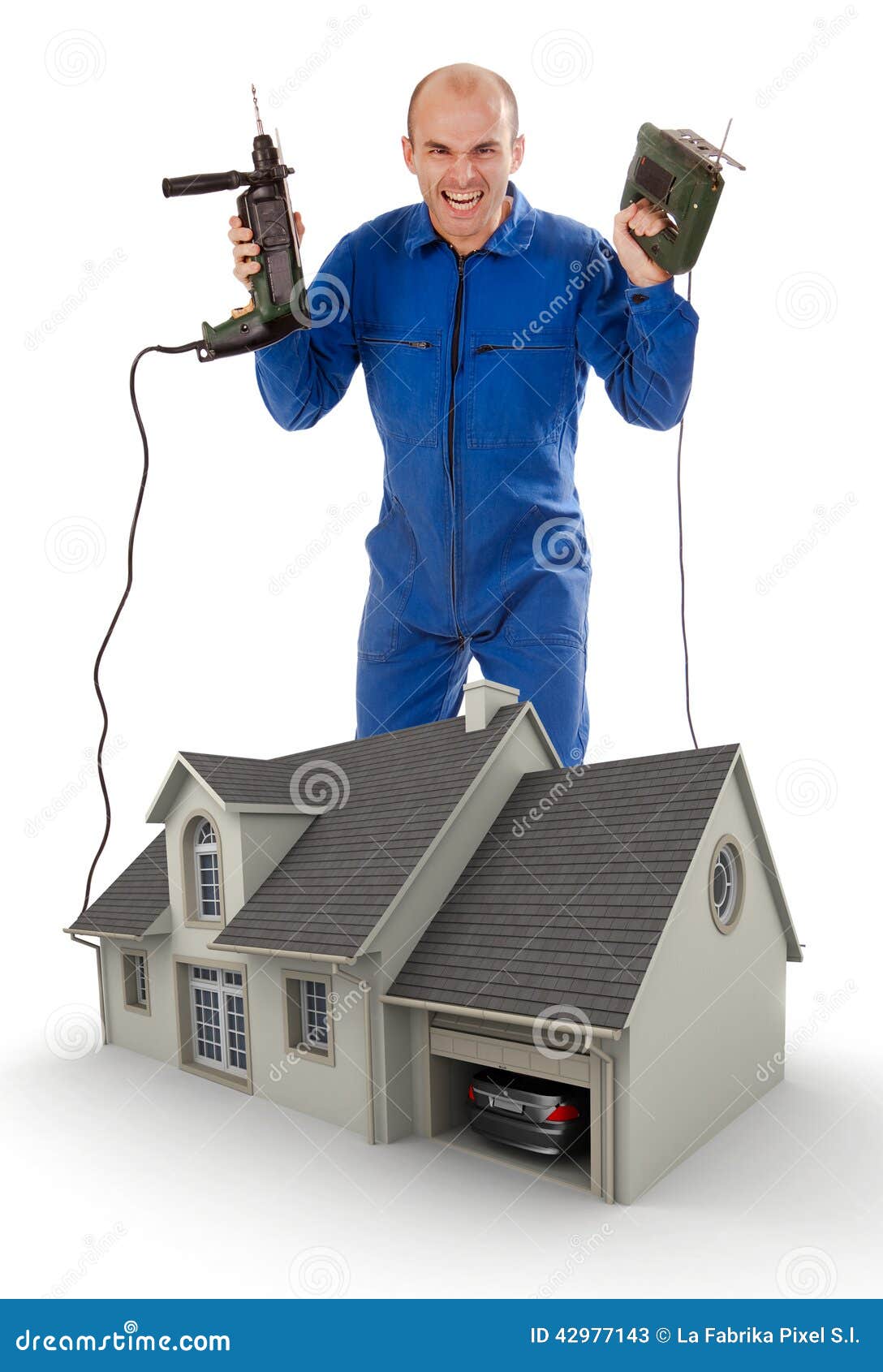 Funny handyman stock image. Image of drill, improvement - 42977143