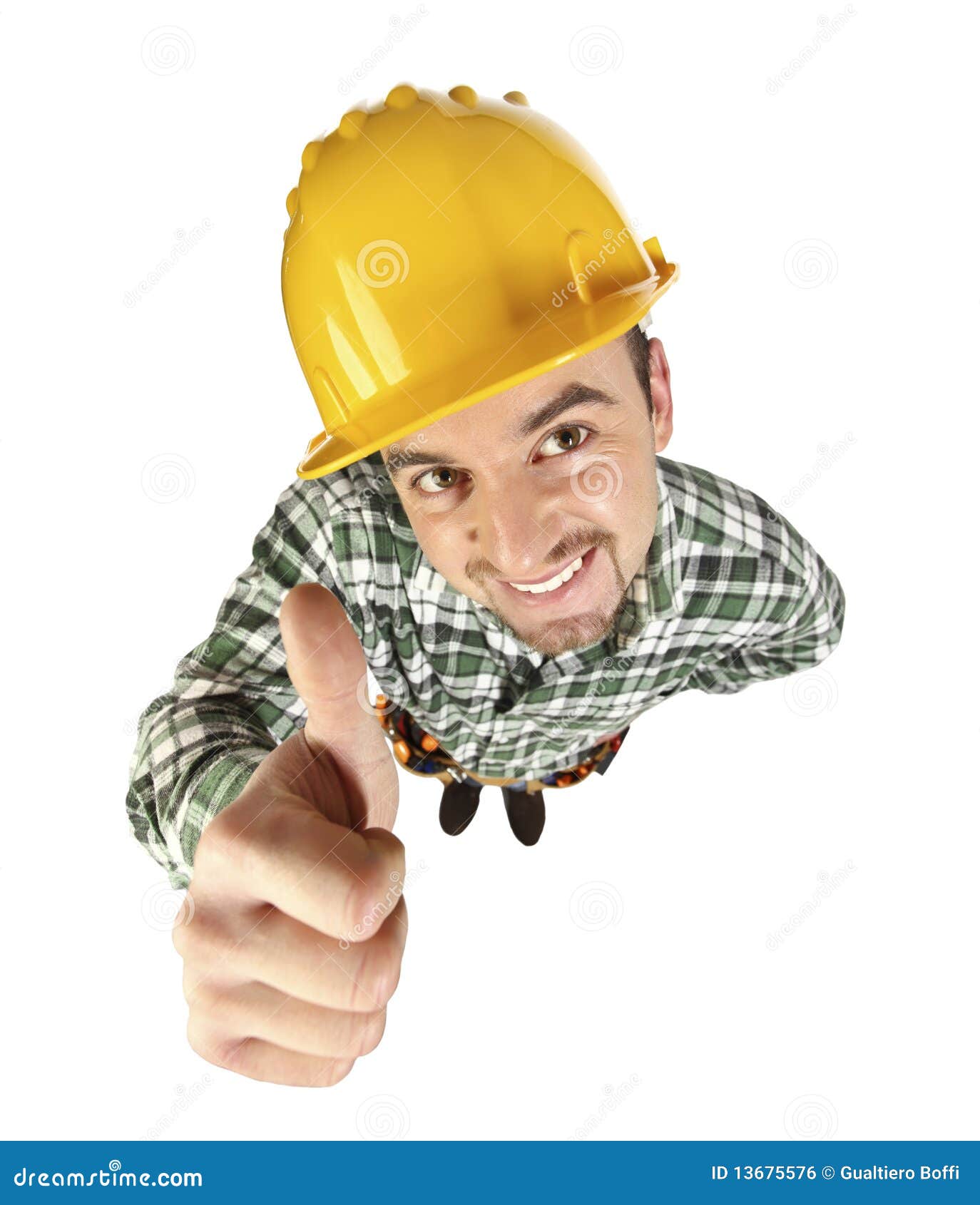 Funny handyman thumb up stock photo. Image of male, approve - 13675576