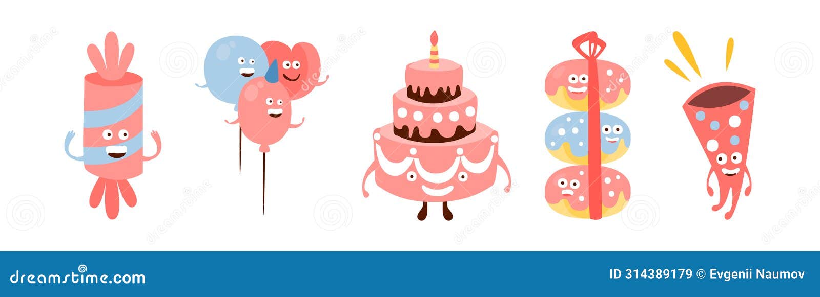 Funny Happy Birthday Character with Pretty Face Vector Set Stock Vector ...