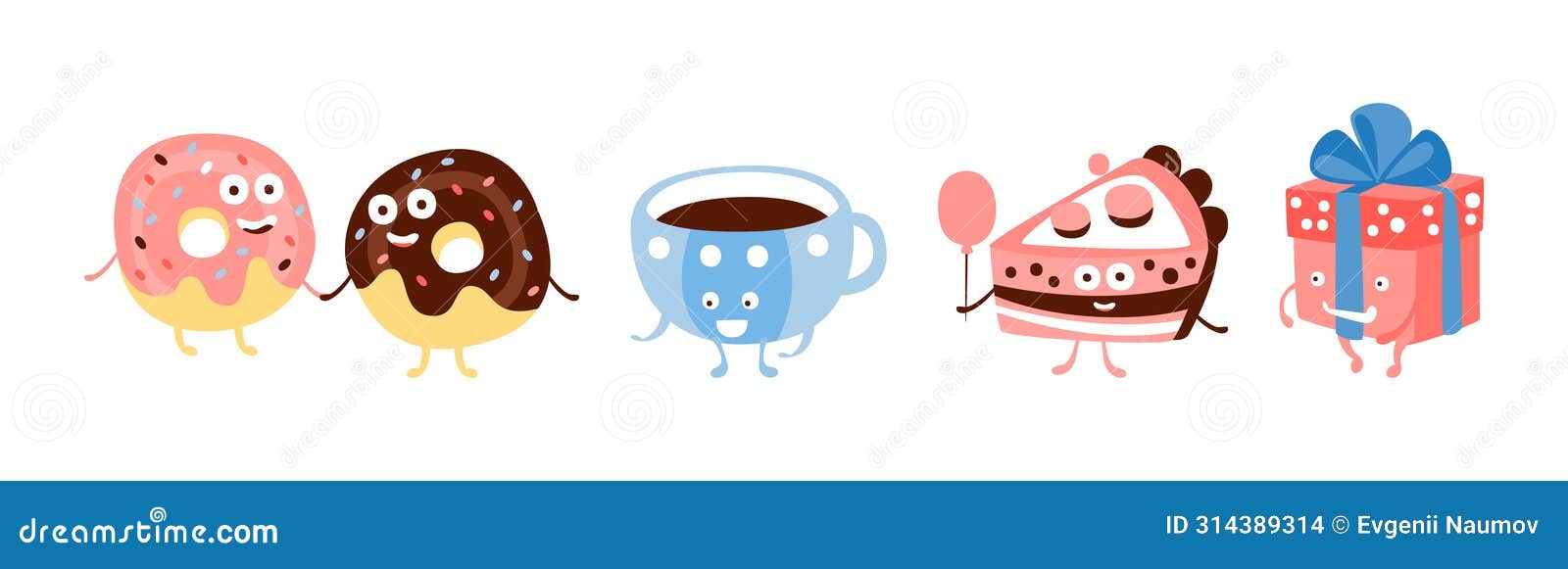 Funny Happy Birthday Character with Pretty Face Vector Set Stock Vector ...