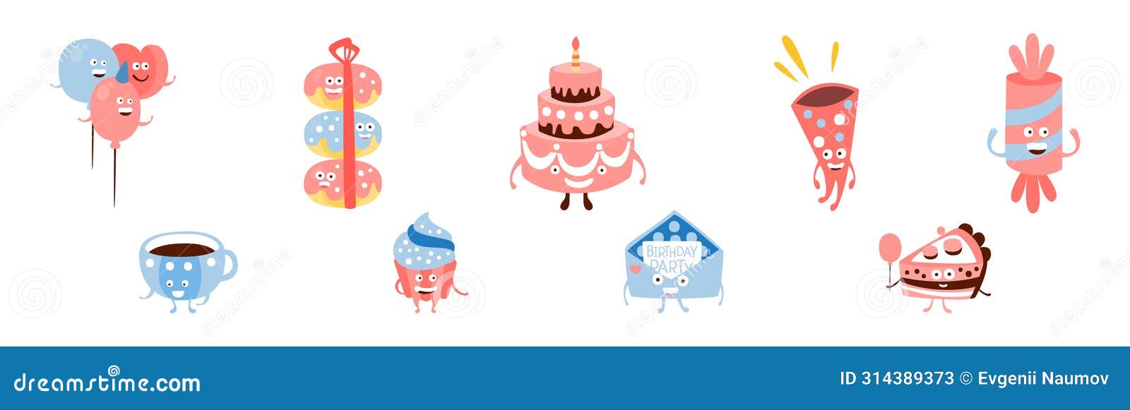Funny Happy Birthday Character with Pretty Face Vector Set Stock Vector ...