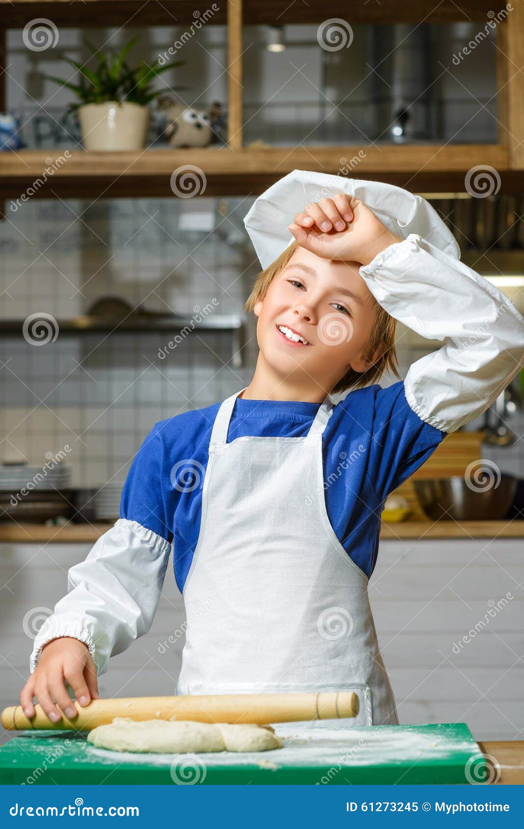 Funny Happy Chef Boy Cooking at Restaurant Kitchen Stock Image - Image ...