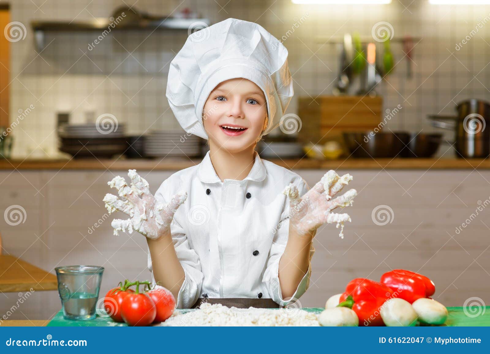 Funny Happy Chef Boy Cooking at Restaurant Kitchen Stock Image - Image ...