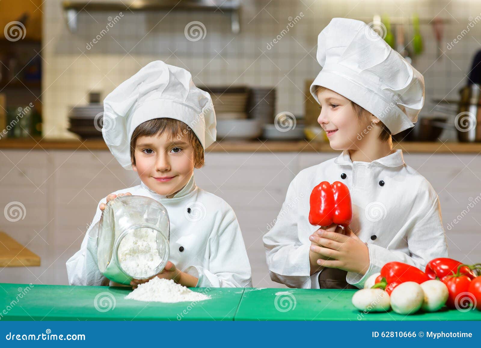 Funny Happy Chef Boys Cooking at Restaurant Stock Photo - Image of baby ...