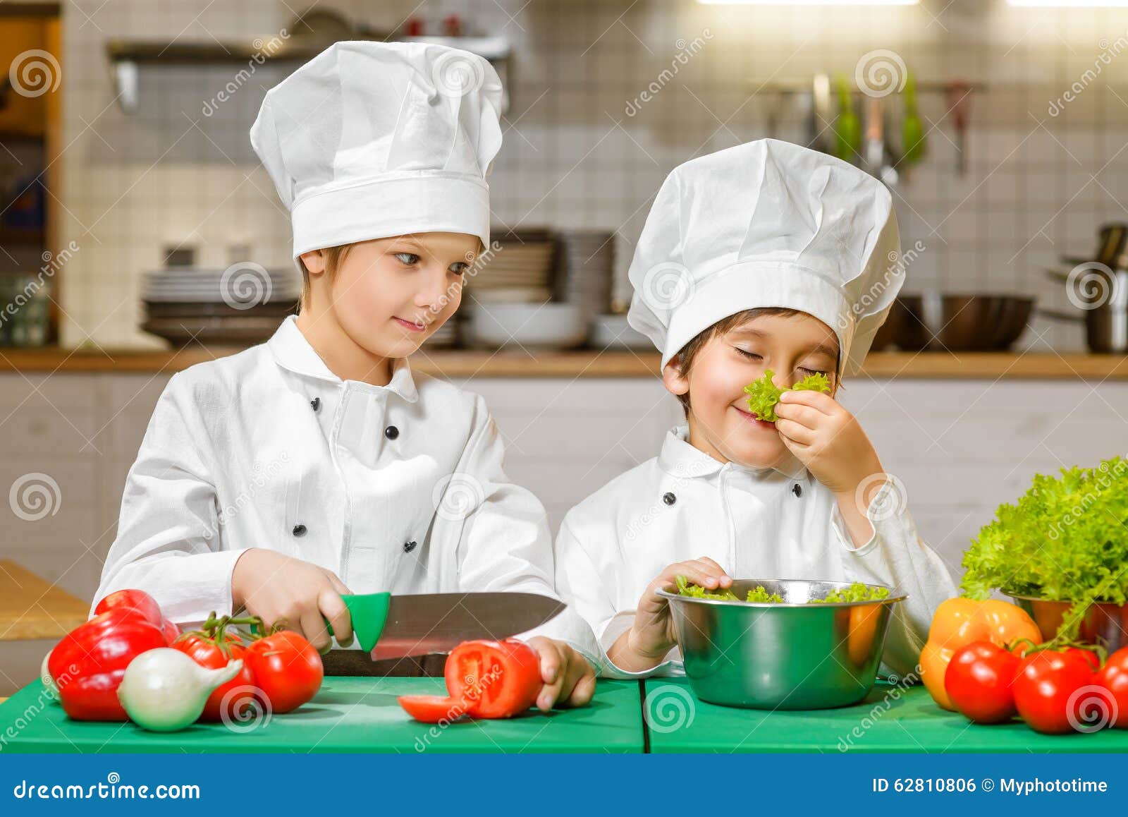 Funny Happy Chef Boys Cooking at Restaurant Stock Photo - Image of baby ...