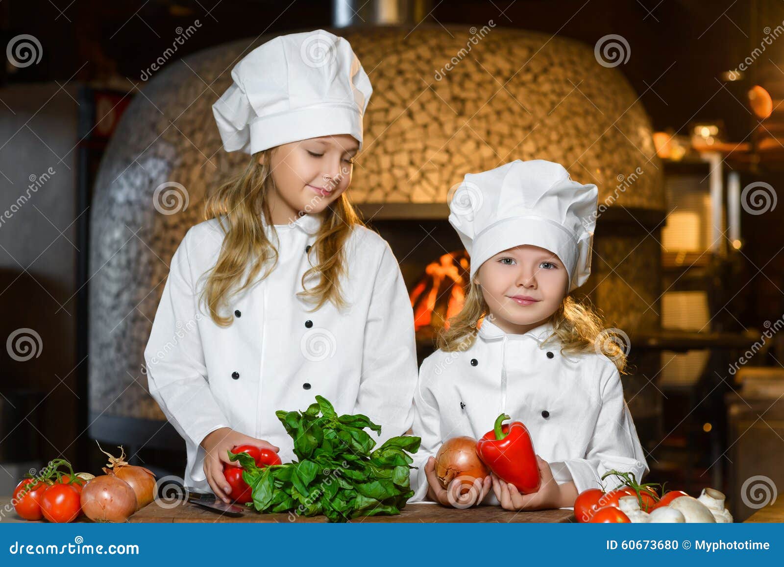 Funny Happy Chef Girls Cooking at Restaurant Stock Photo - Image of ...