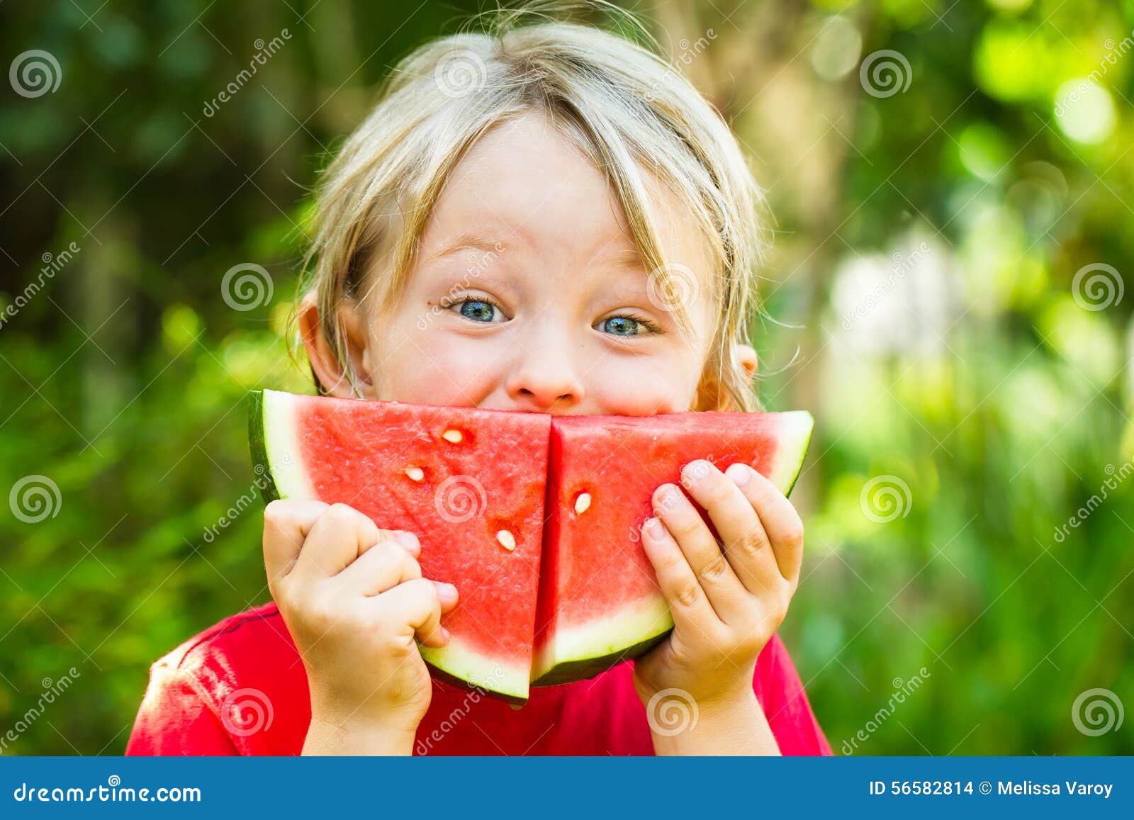 Funny Happy Child Eating Watermelon Outdoors Stock Photo - Image of ...