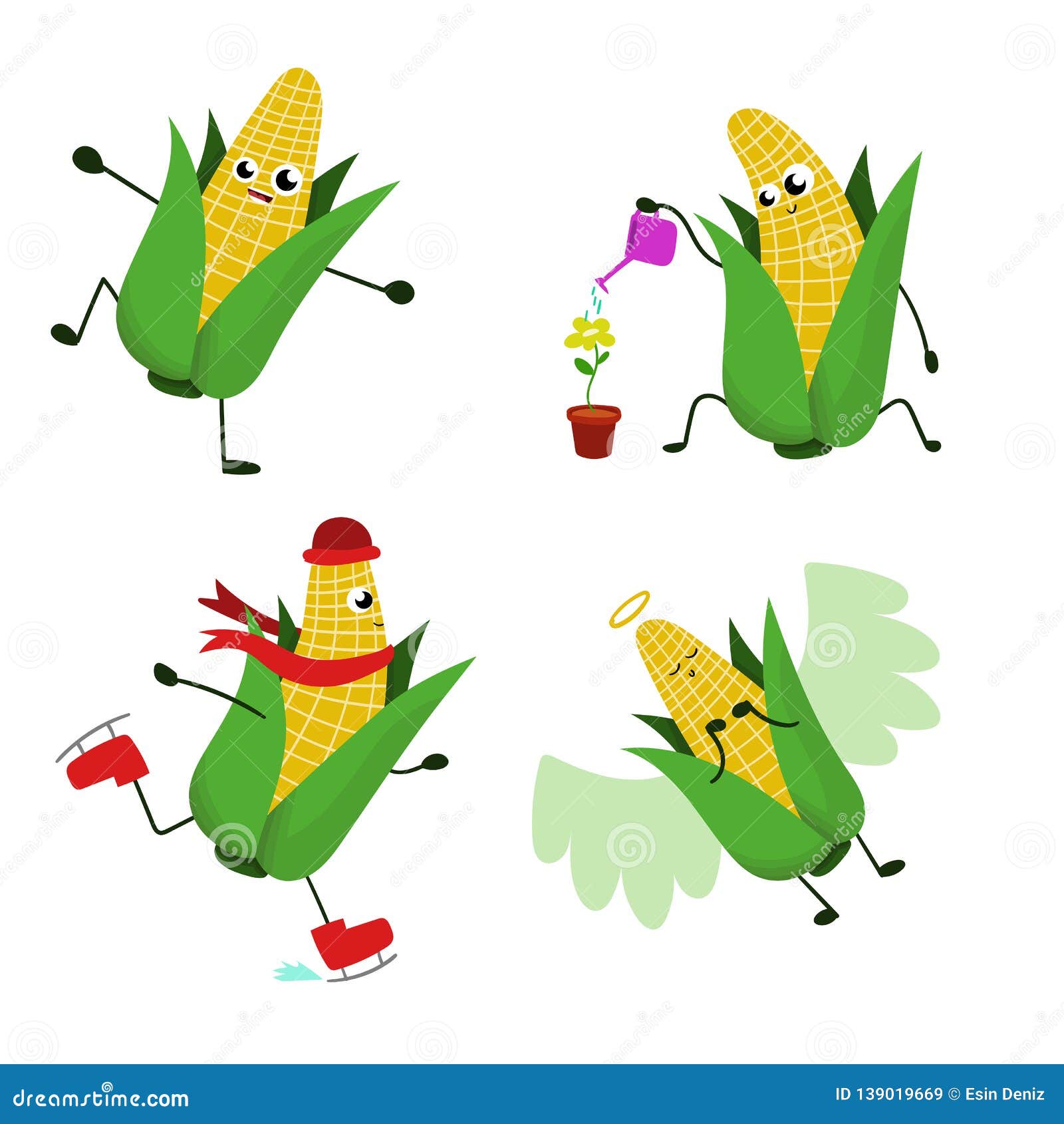 Funny Happy Fresh Corn Vegetables Drawing Illustration Isolated Stock ...