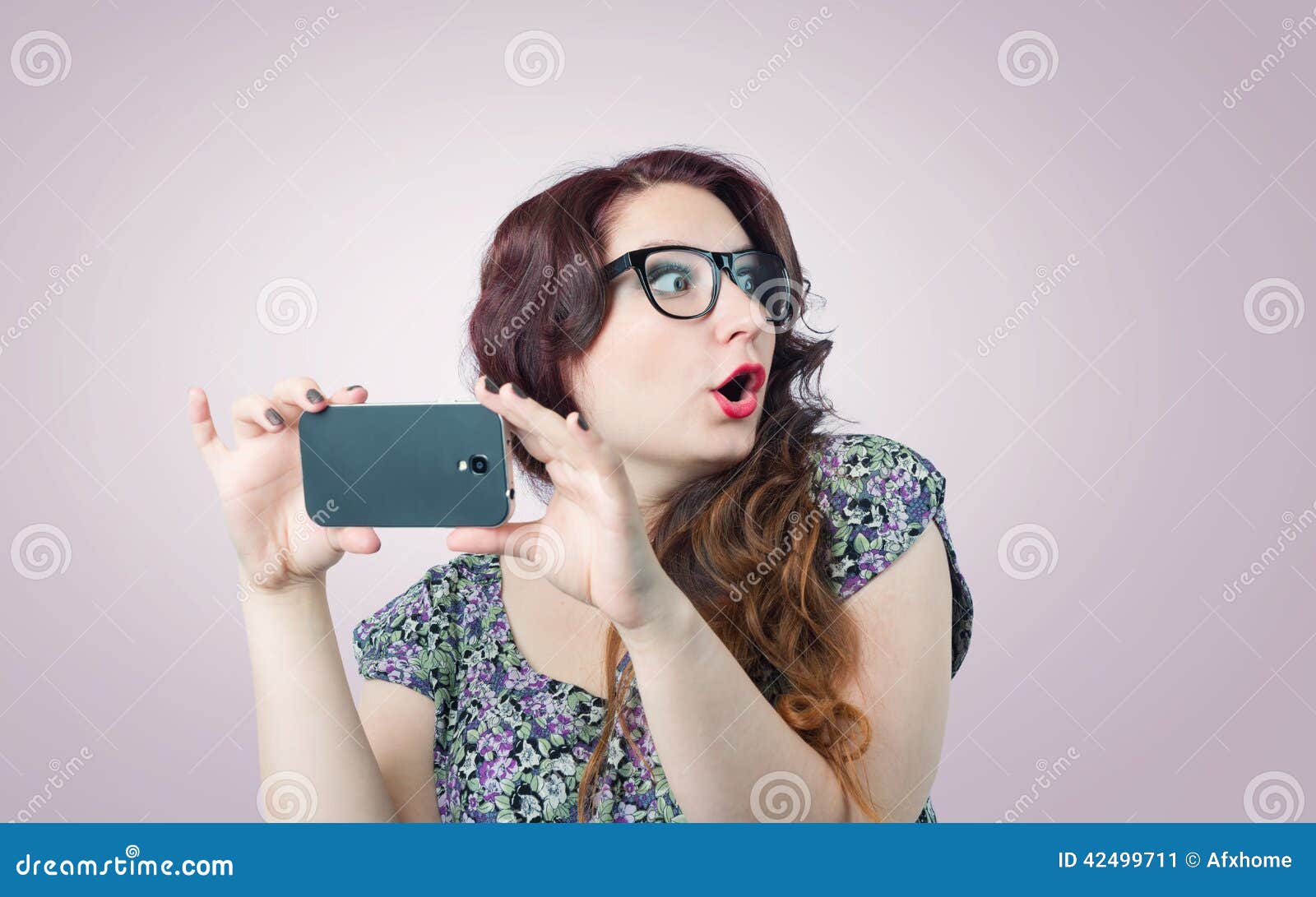 Funny Happy Lady with a Smartphone Stock Image - Image of expressive ...
