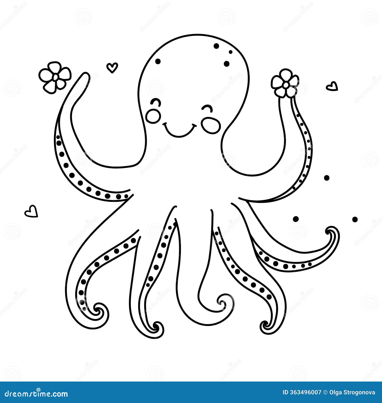 Happy Octopus Underwater Fantasy Monochromatic Flat Vector Character ...