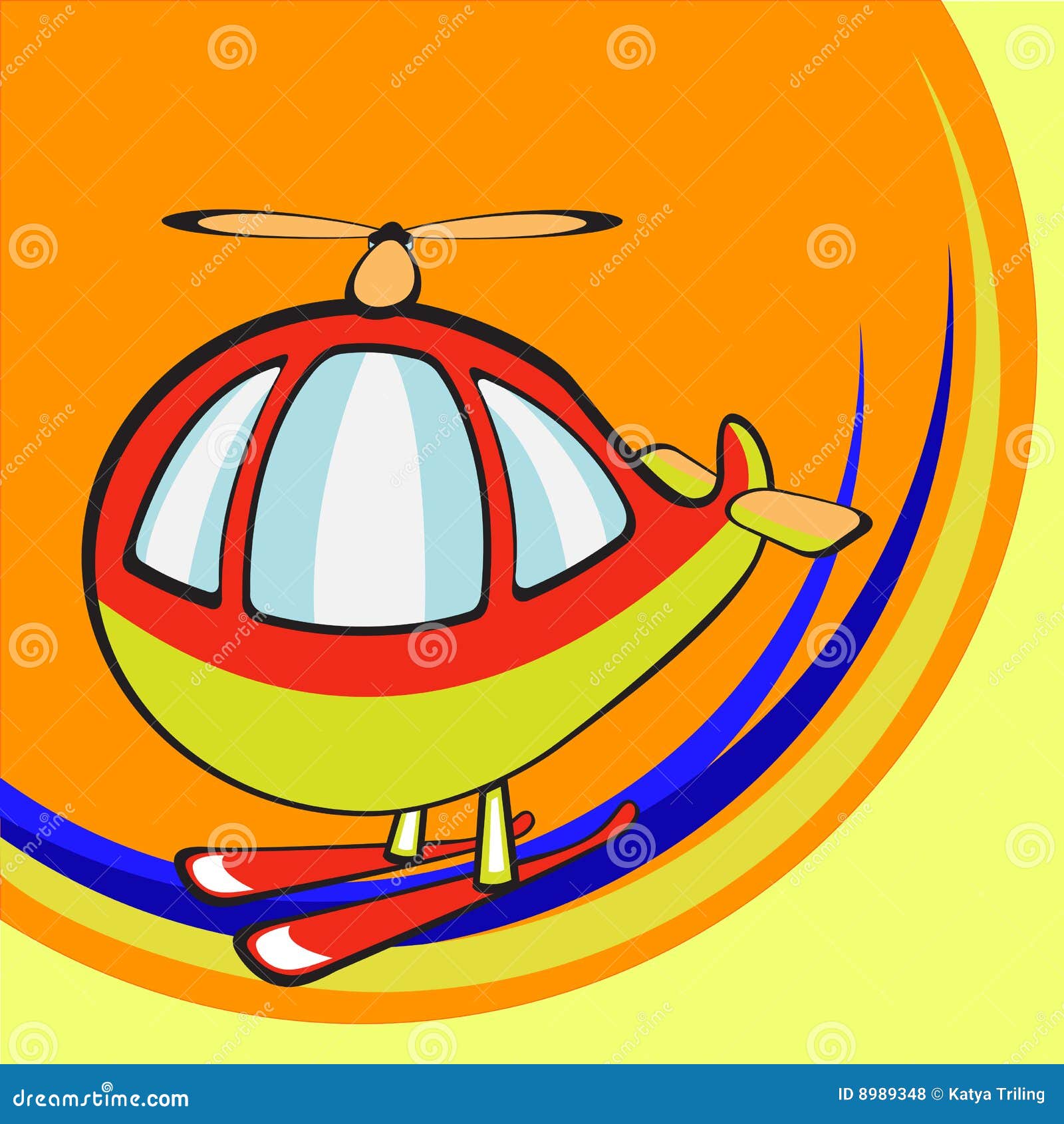 Funny Helicopter Cartoon Vector With Cute Pilot On Striped Background ...