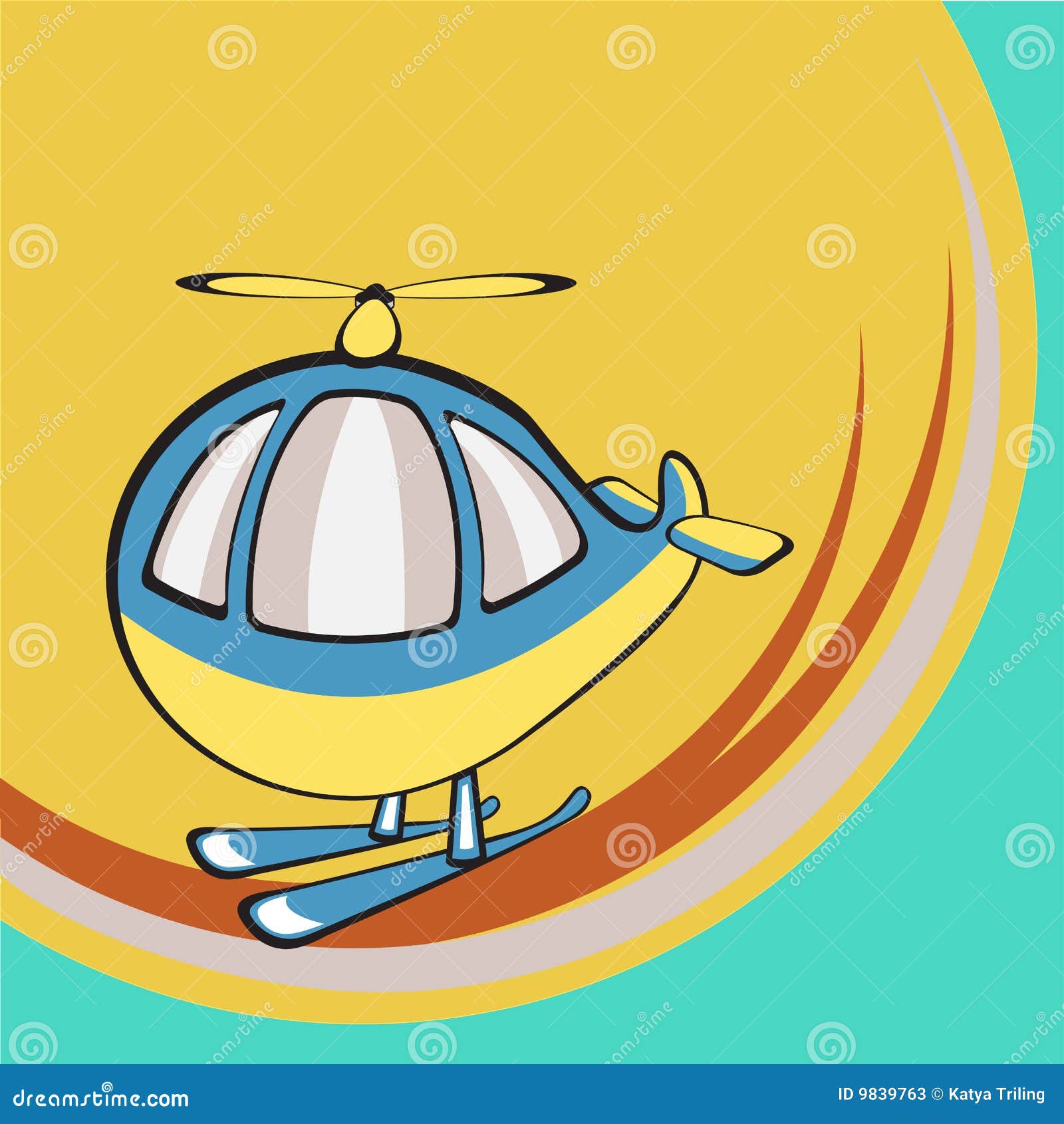 Funny Helicopter Cartoon Vector With Cute Pilot On Striped Background ...