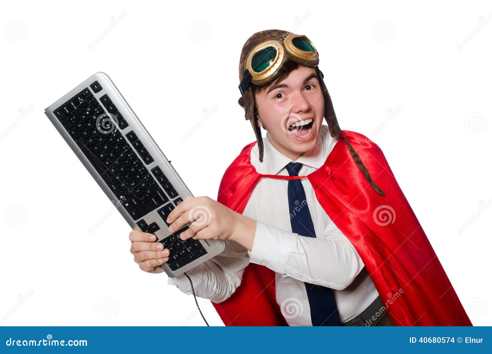 Funny hero with keyboard stock photo. Image of hacker - 40680574