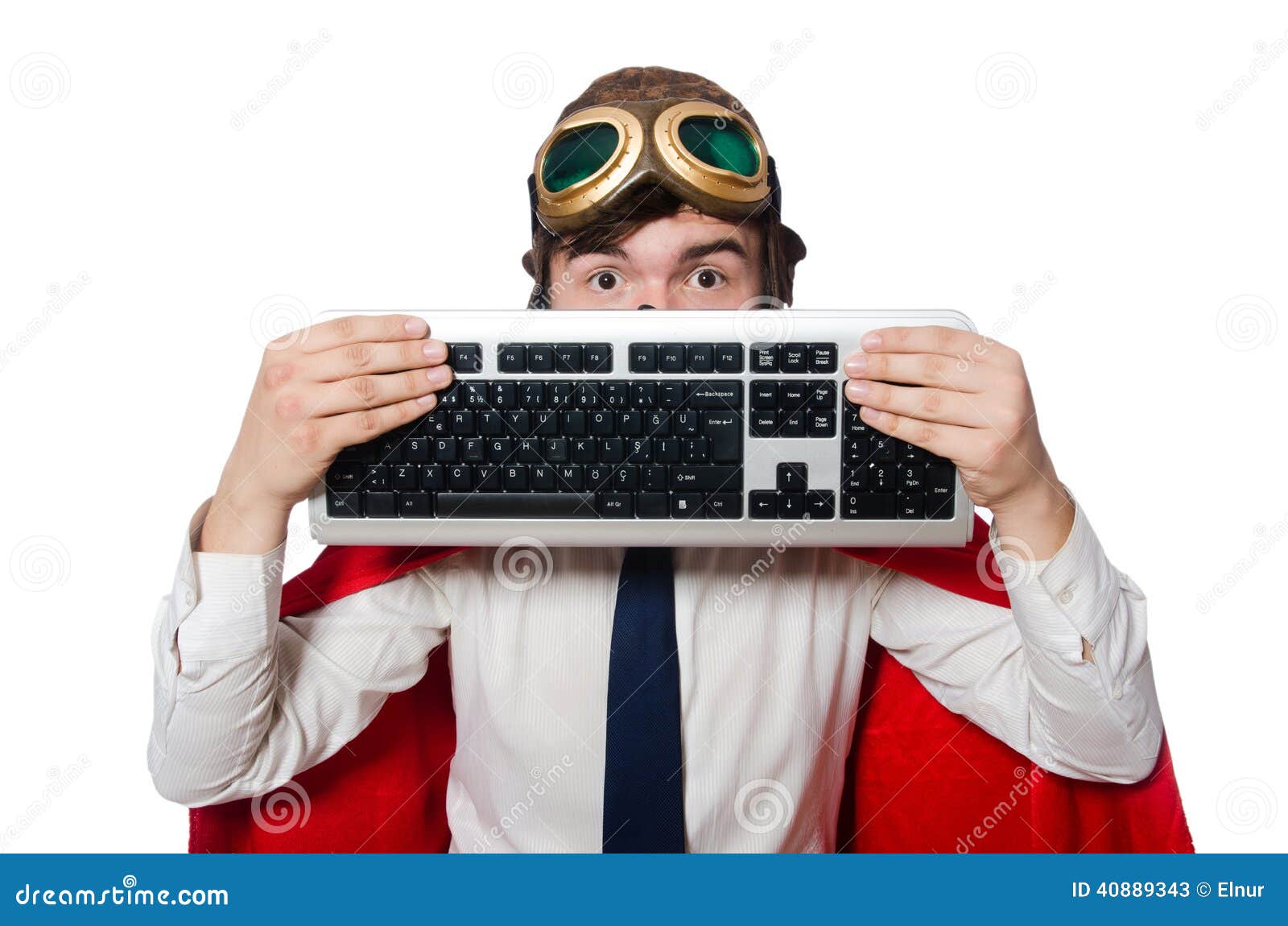 Funny hero with keyboard stock image. Image of glasses - 40889343