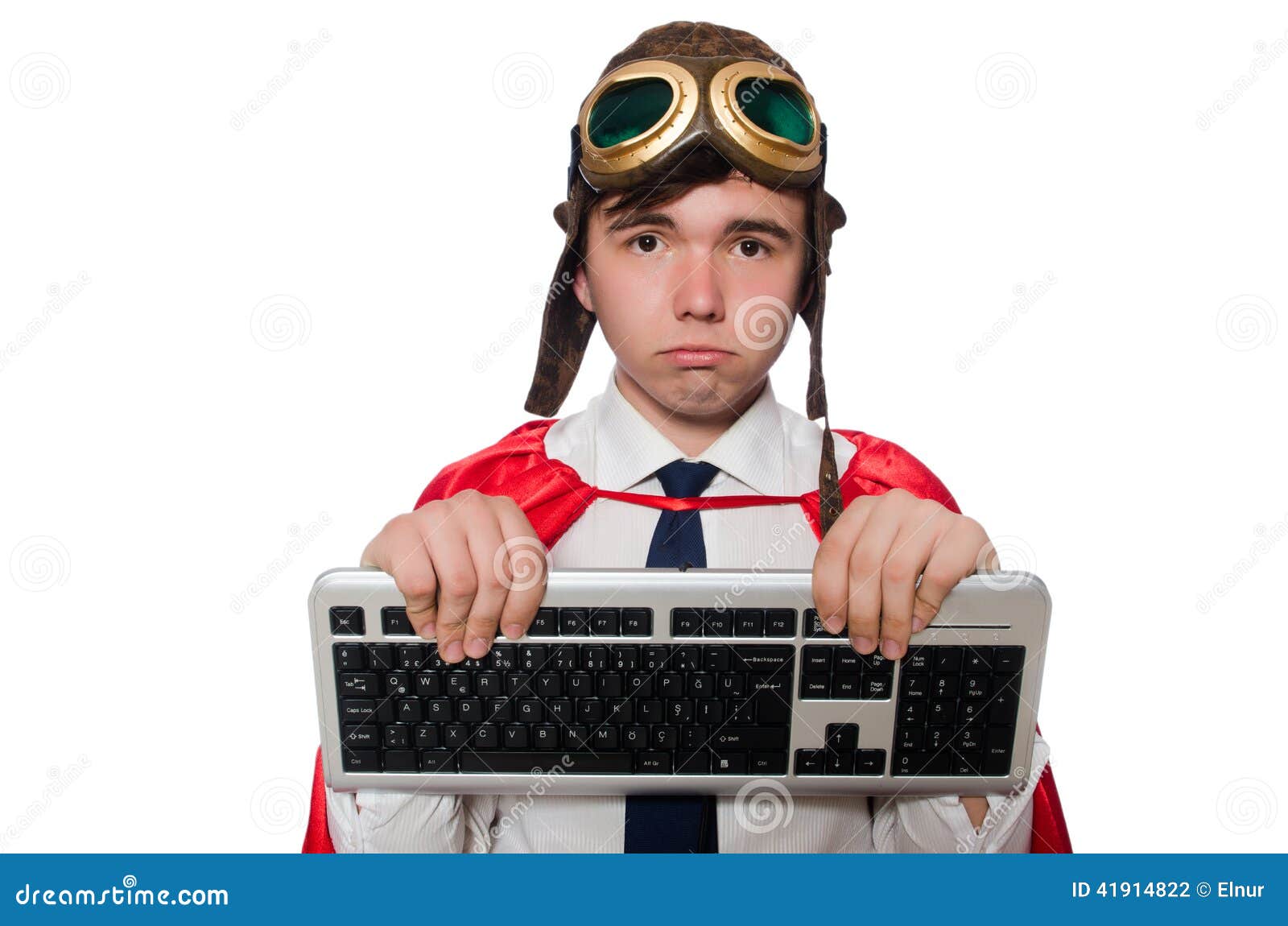 Funny Hero with Keyboard Isolated Stock Photo - Image of courage ...