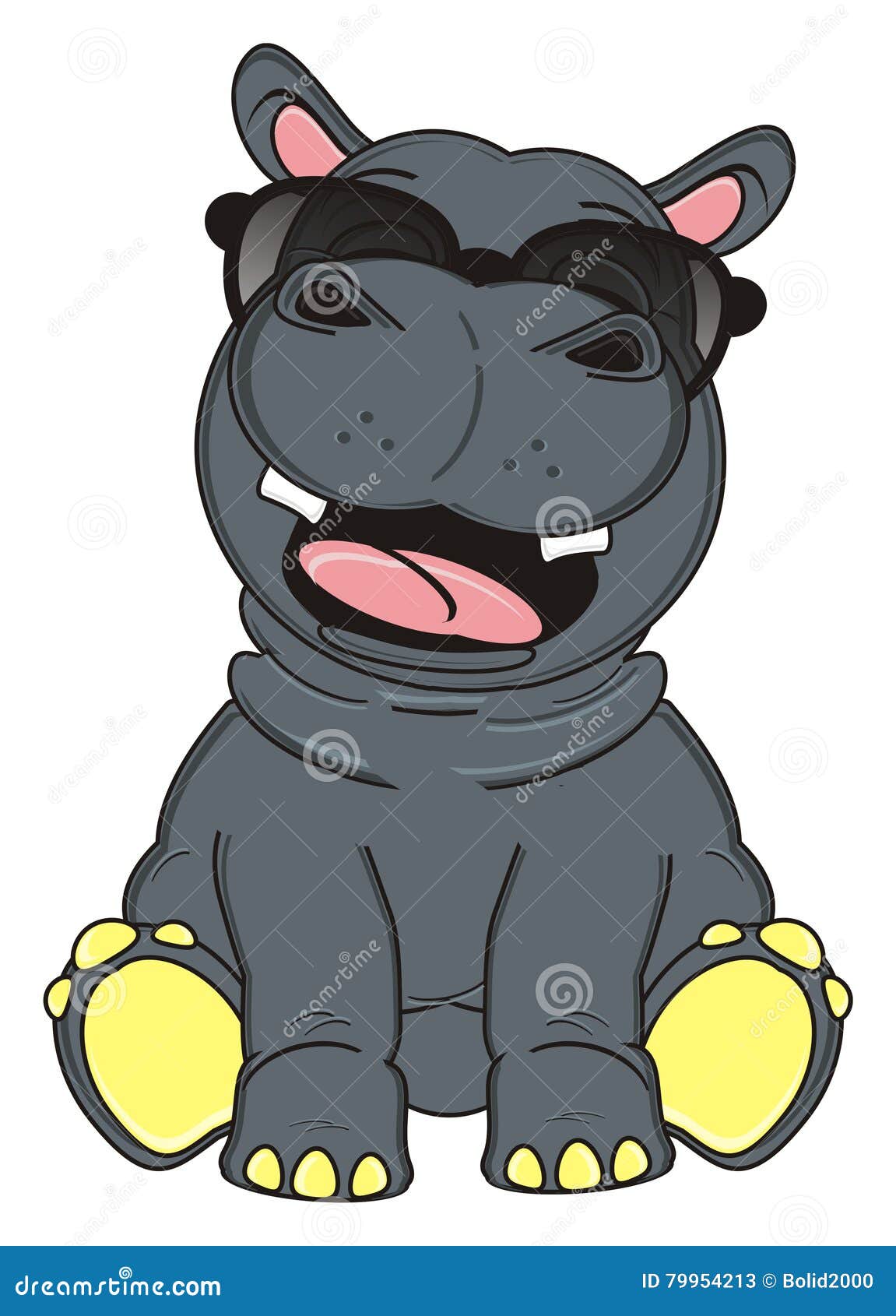 Funny Hippo Sit with Cool Sunglasses Stock Illustration - Illustration ...