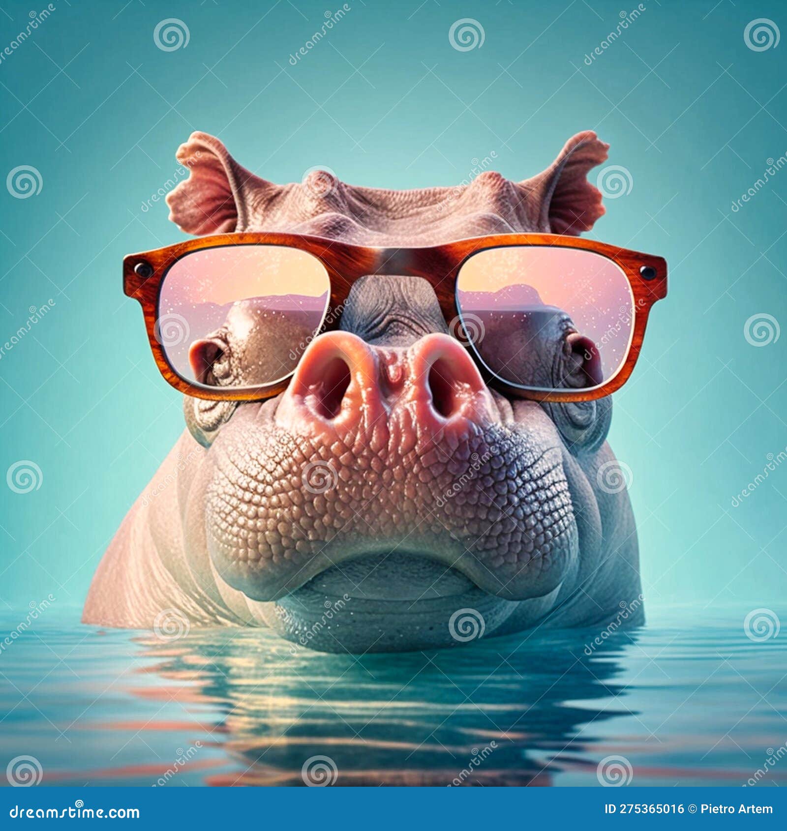 Funny Hippo in Sunglasses Close-up, Generative AI Stock Illustration ...