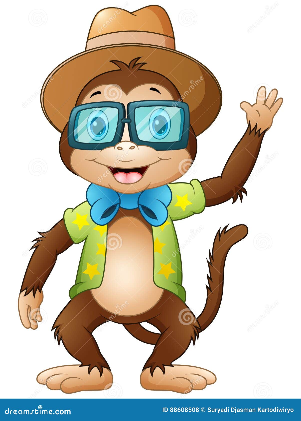 Funny Hipster Monkey Waving Stock Vector - Illustration of shirt, head ...