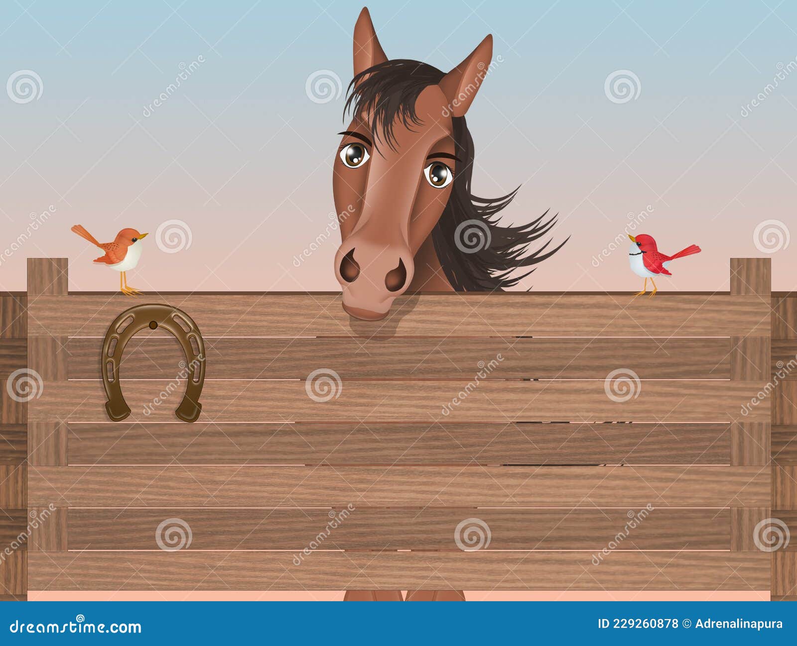 Funny horse in the stable stock illustration. Illustration of animal ...
