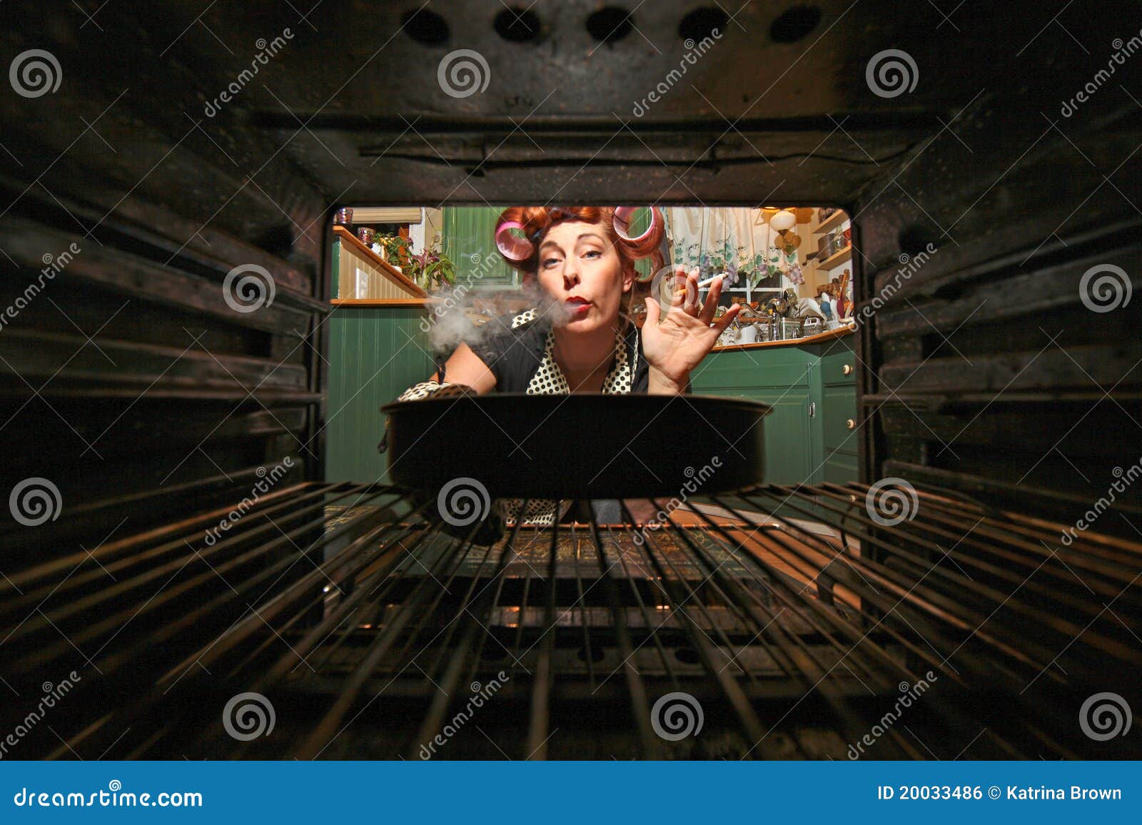 Funny Housewife Smoking and Cooking Dinner Stock Photo - Image of stove ...