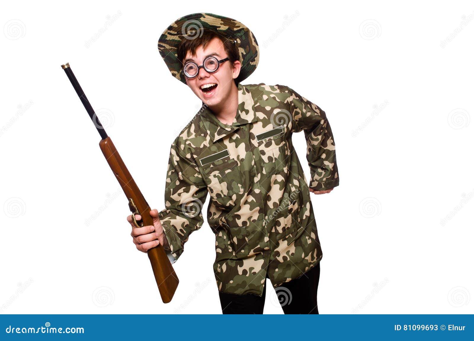 The Funny Hunter Isolated on White Stock Image - Image of funny ...