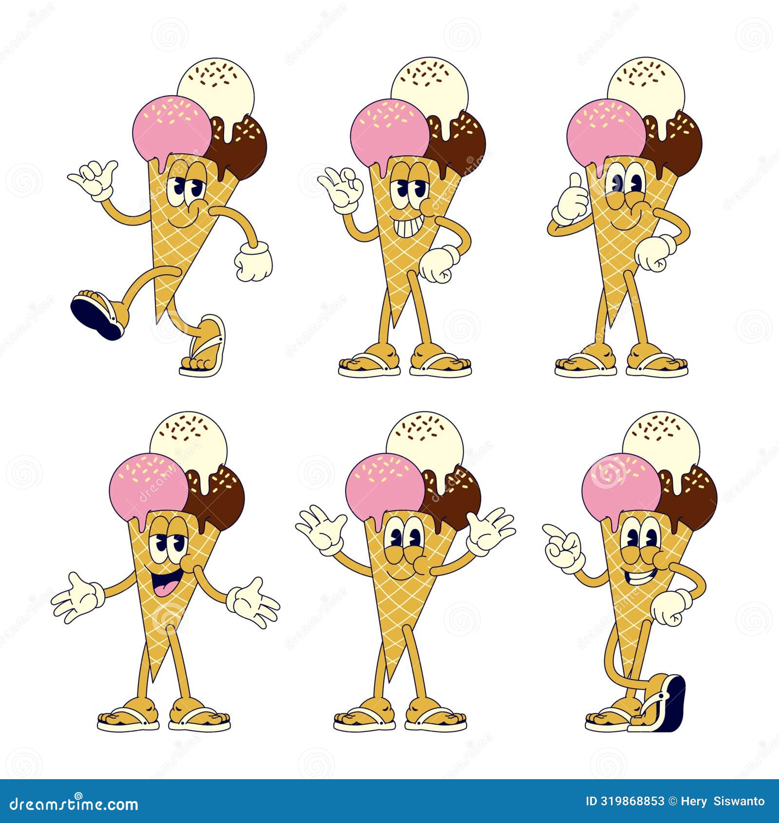 Funny Ice Cream Cartoon with Various Pose Stock Vector - Illustration ...