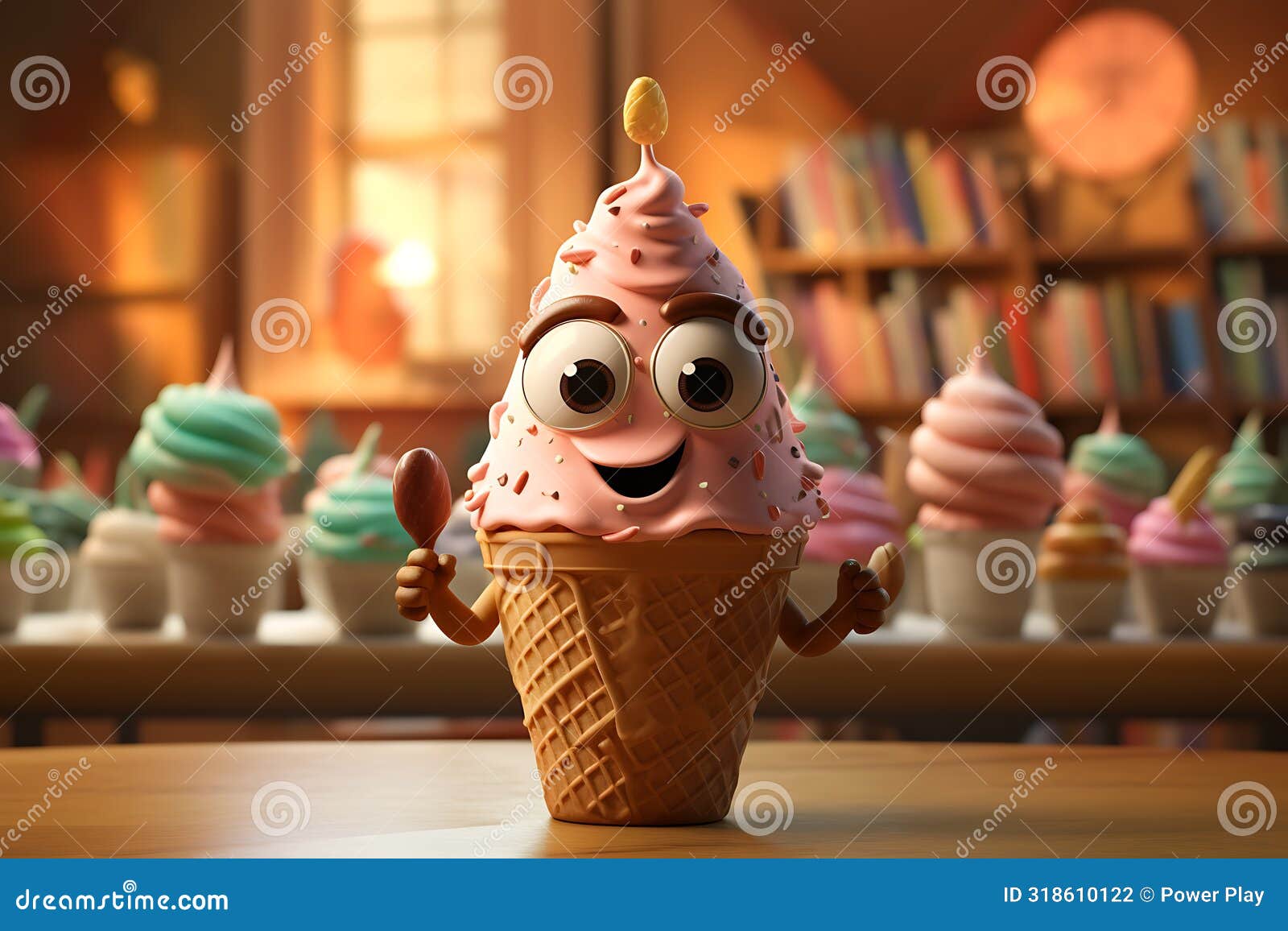 Funny Ice Cream Cone 3d Illustration Stock Illustration - Illustration ...