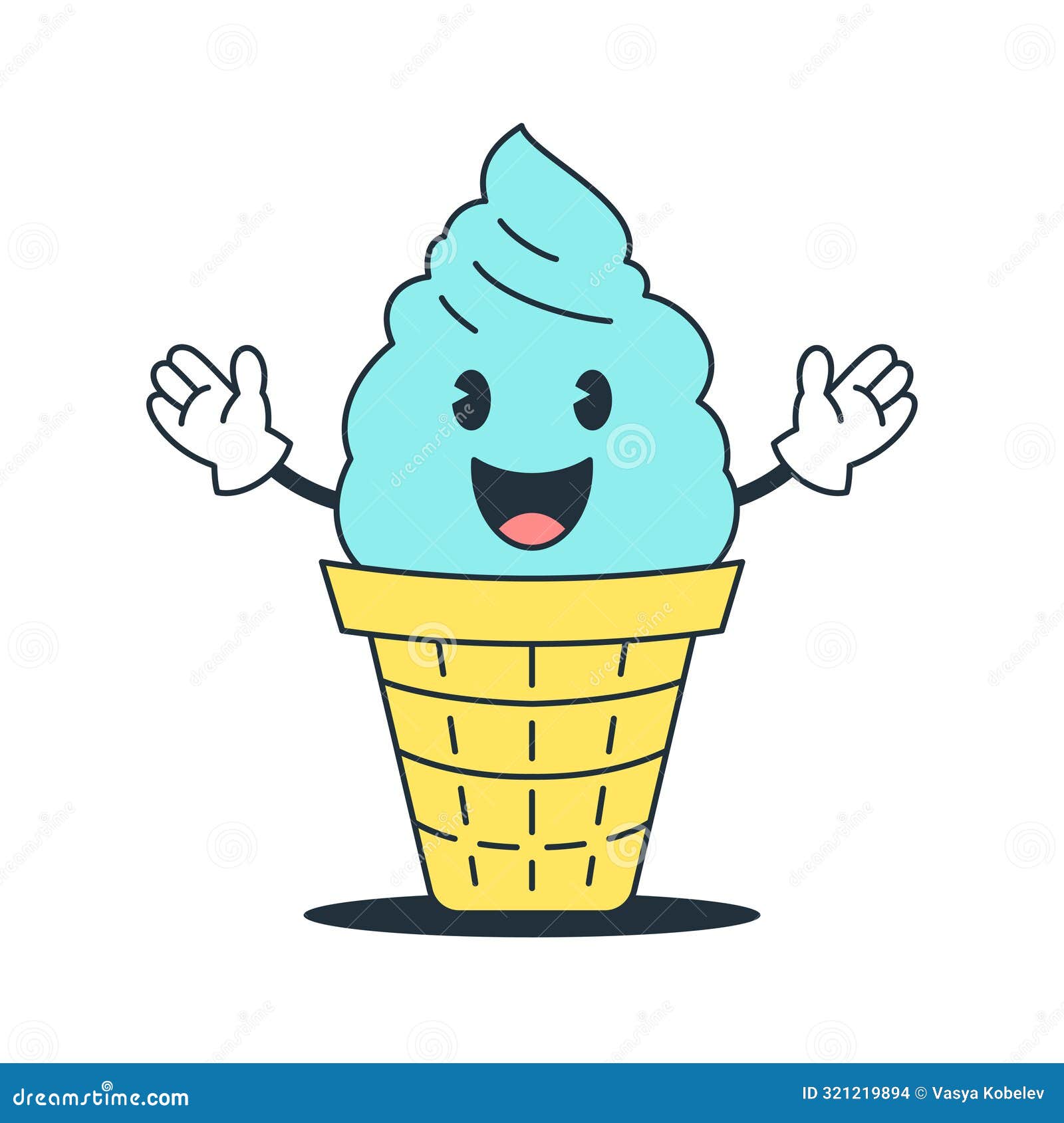 Funny Ice Cream Waffle Cup Greeting Cartoon Character Retro 30s