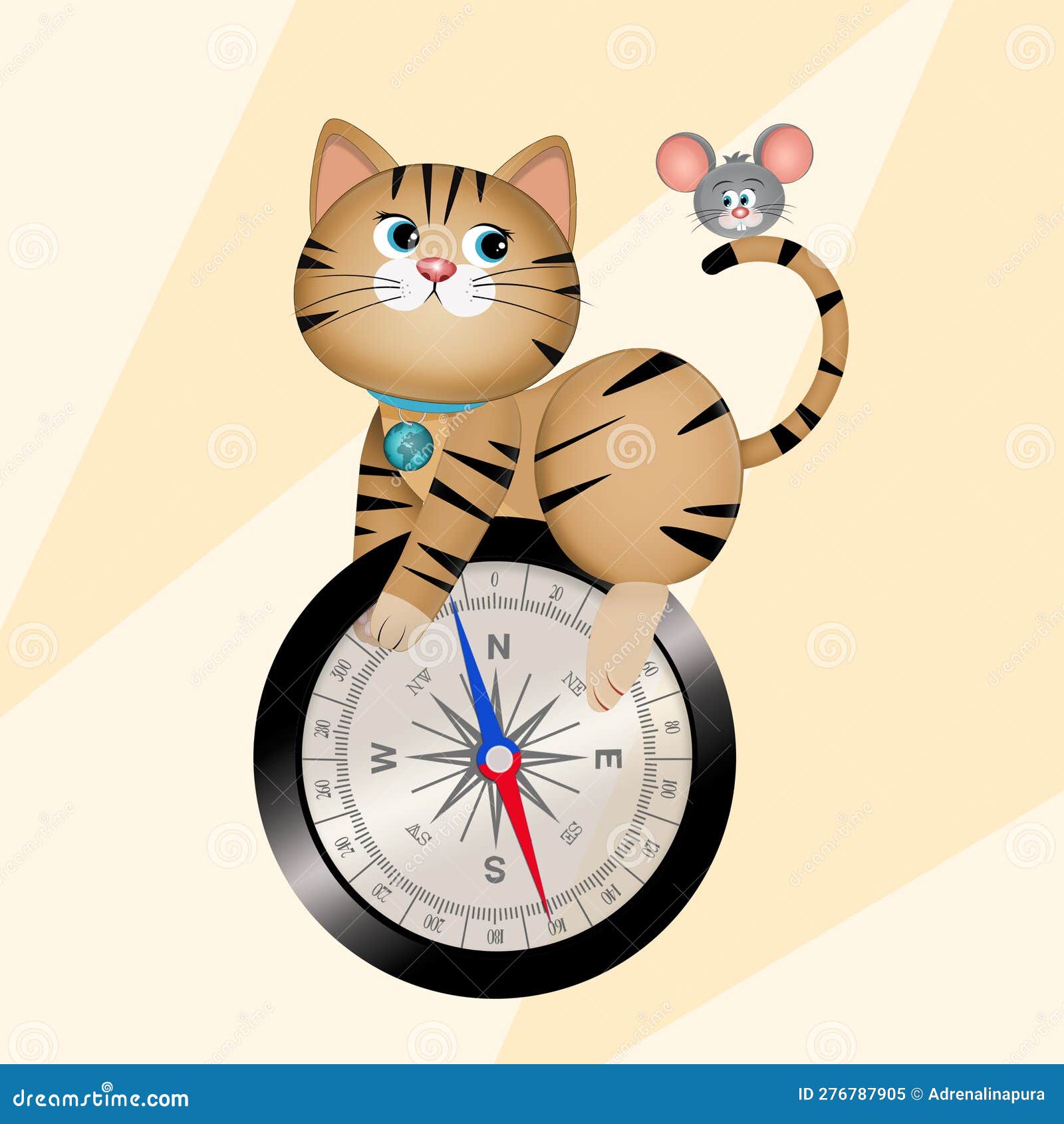 Illustration of Cat on the Compass Stock Illustration - Illustration of ...