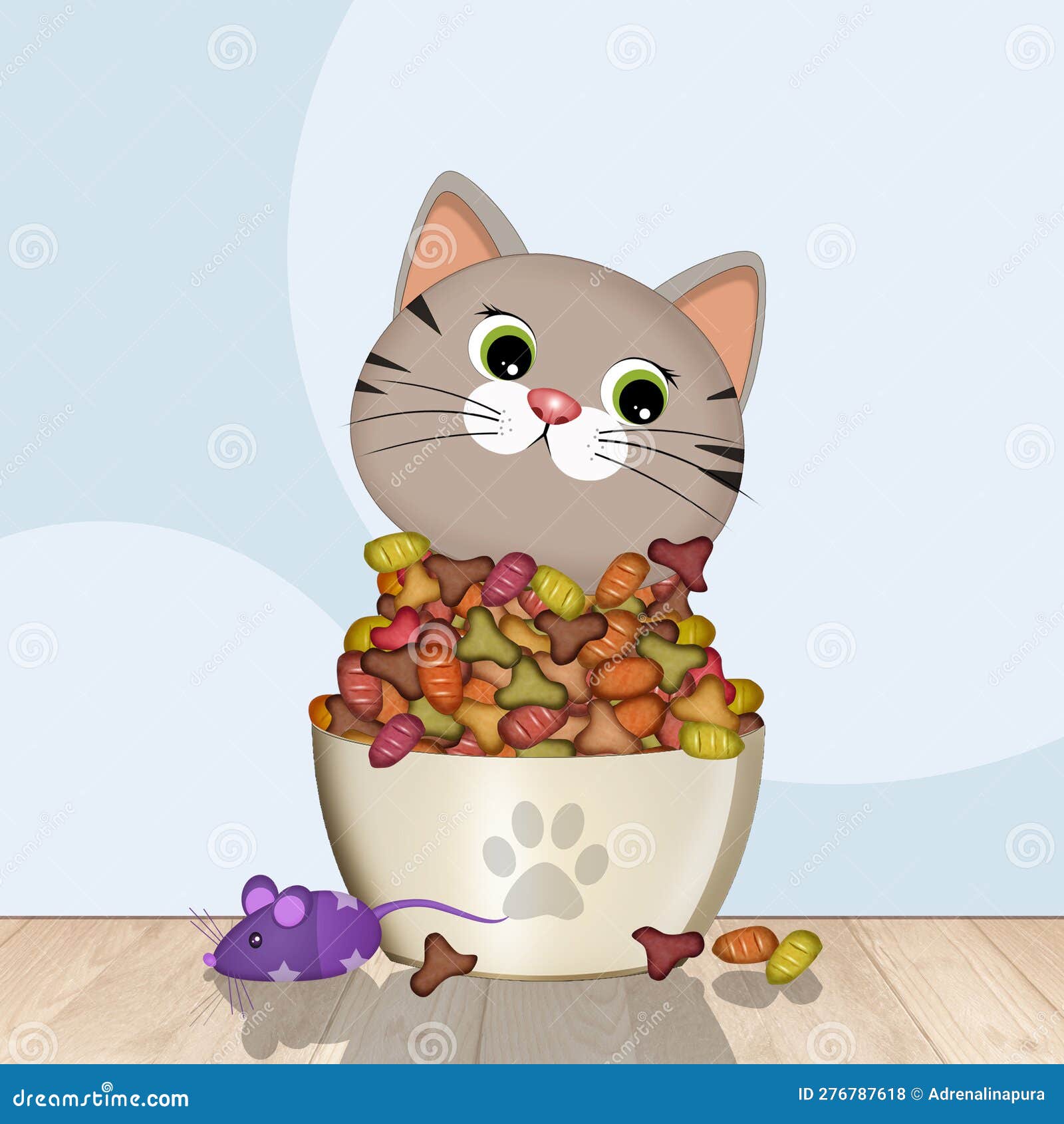 Illustration of Cat Eating Kibble Stock Illustration - Illustration of ...