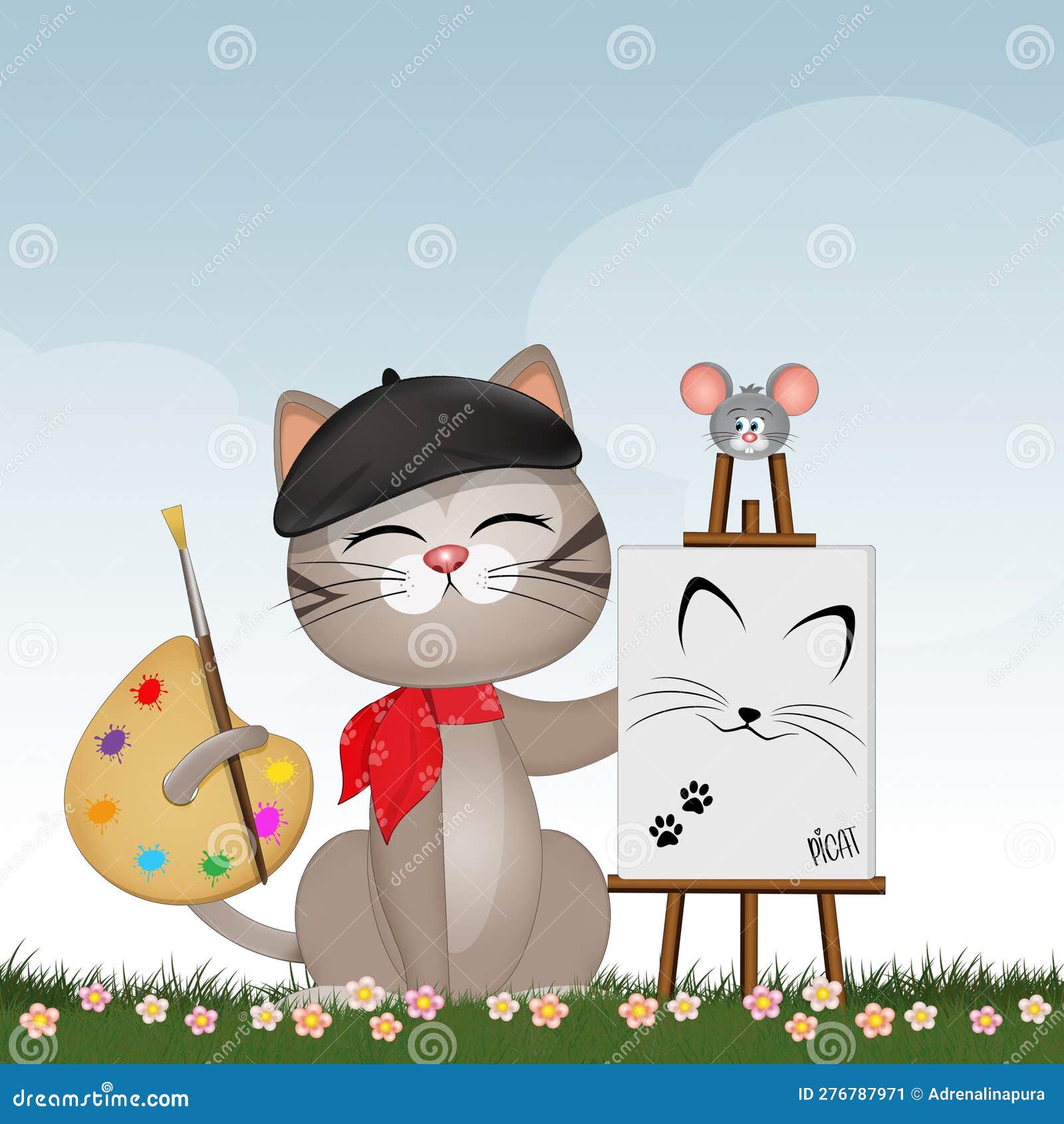 Illustration of the Cat Painter Stock Illustration - Illustration of ...