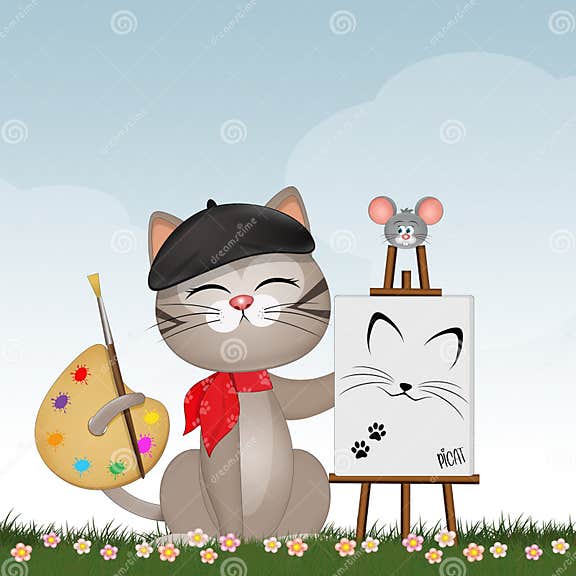 Illustration of the Cat Painter Stock Illustration - Illustration of ...