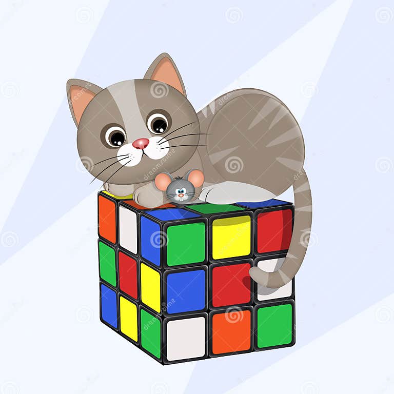 Illustration of Cat on Rubik S Cube Stock Illustration - Illustration ...