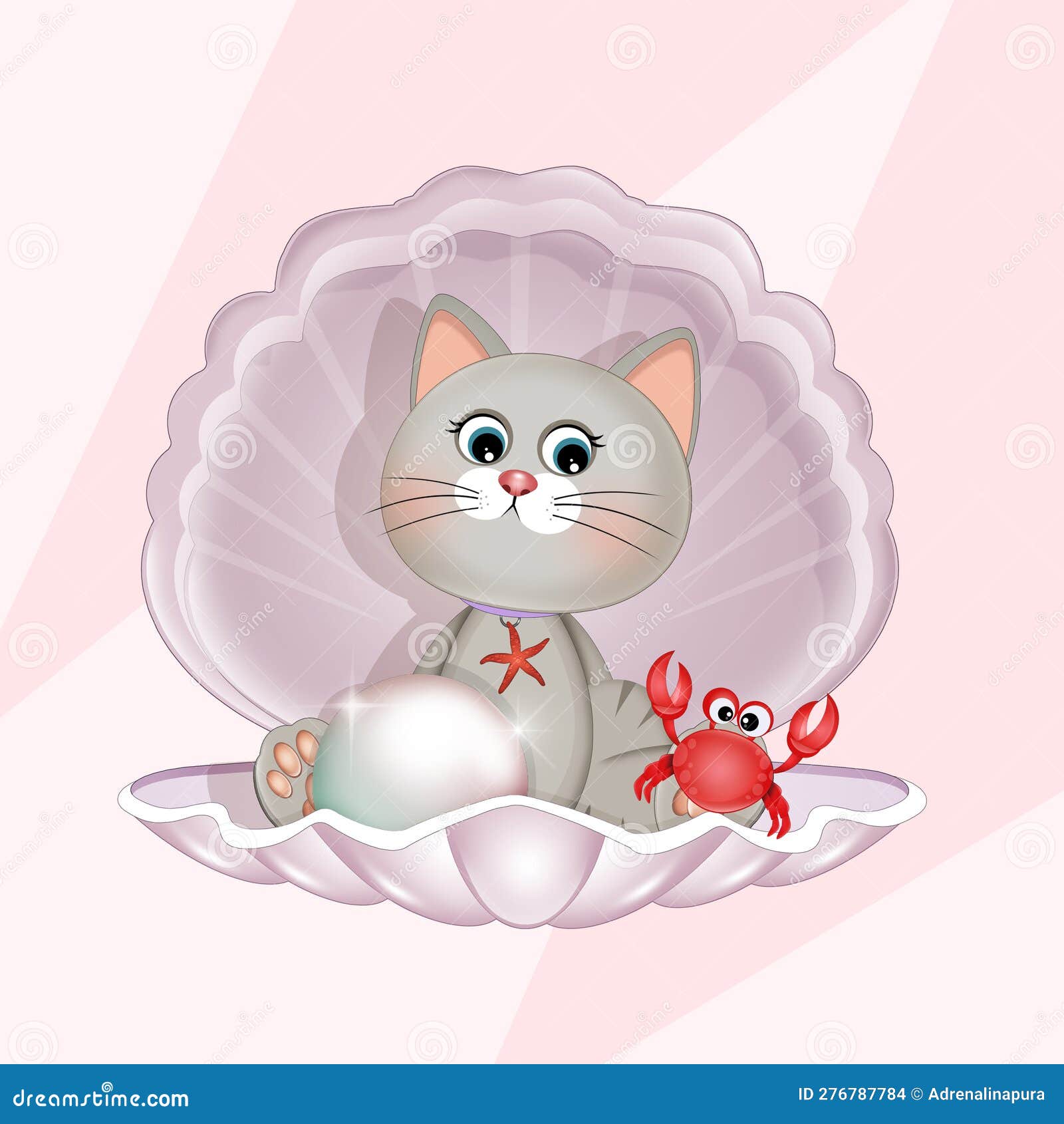 Illustration of Cat in the Shell with Pearl Stock Illustration ...