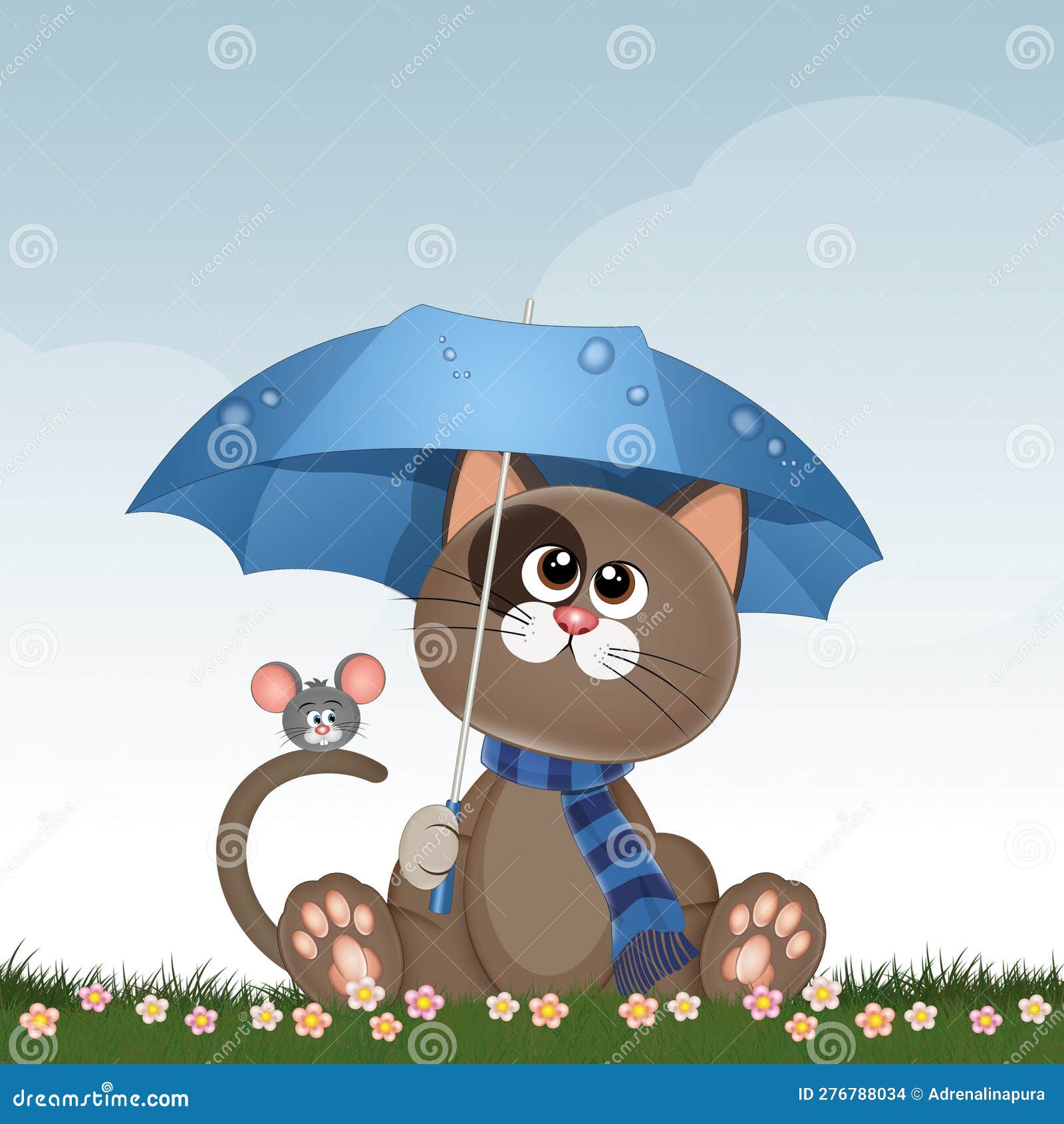 Illustration of Cat with Umbrella Stock Illustration - Illustration of ...