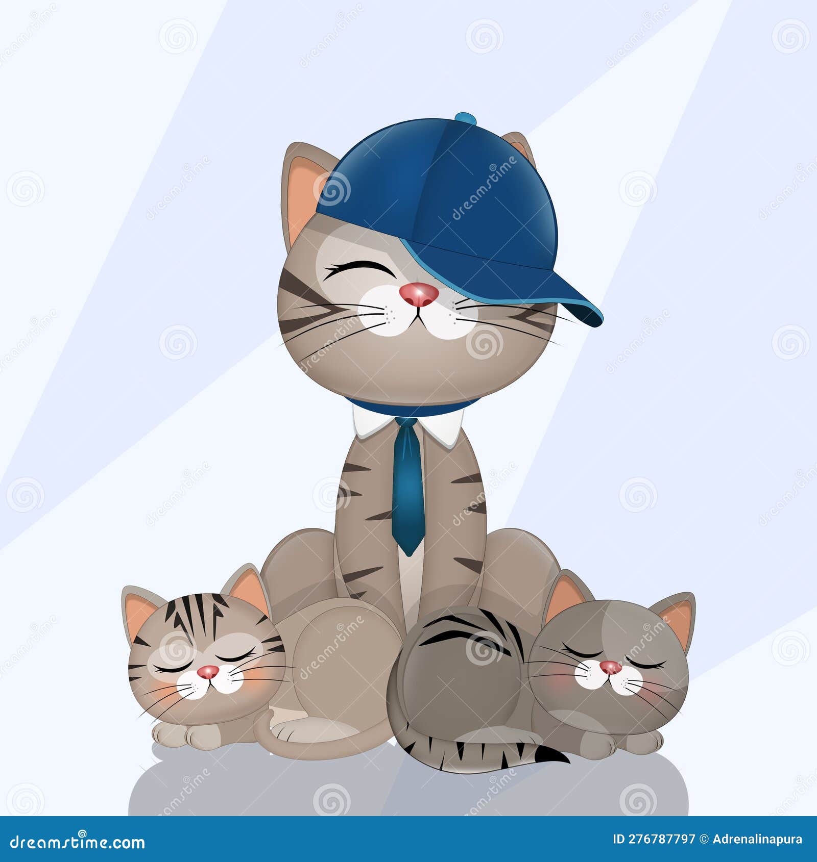 Illustration of Dad Cat with Kittens Stock Illustration - Illustration ...