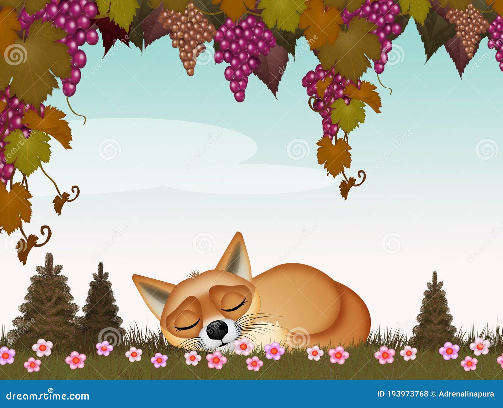 Illustration of Fox Sleeping Under the Grapes Stock Illustration ...