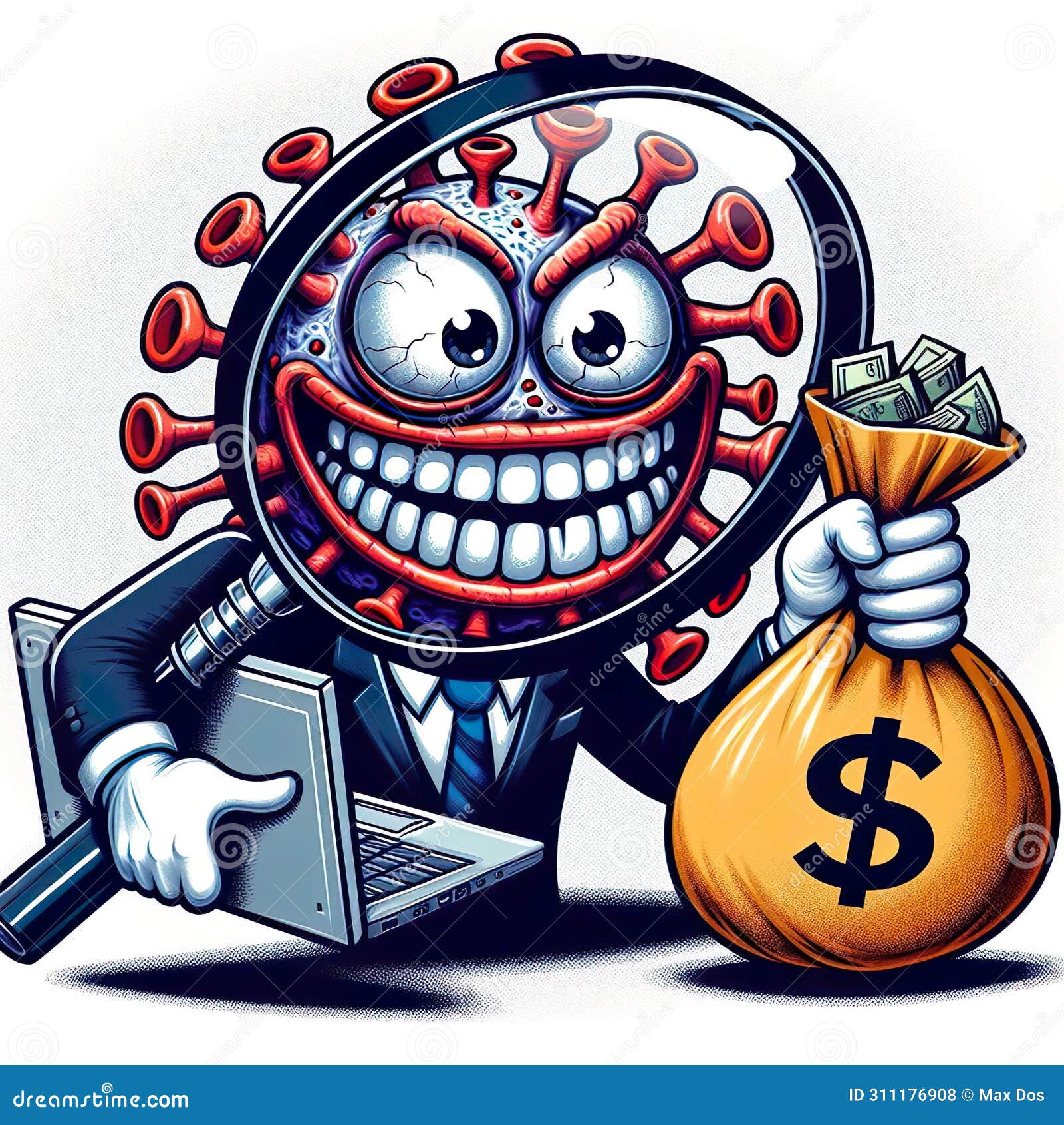 Funny Illustration of a Greedy Computer Virus. Stock Illustration ...