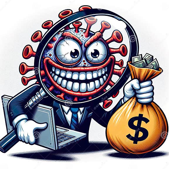 Funny Illustration of a Greedy Computer Virus. Stock Illustration ...