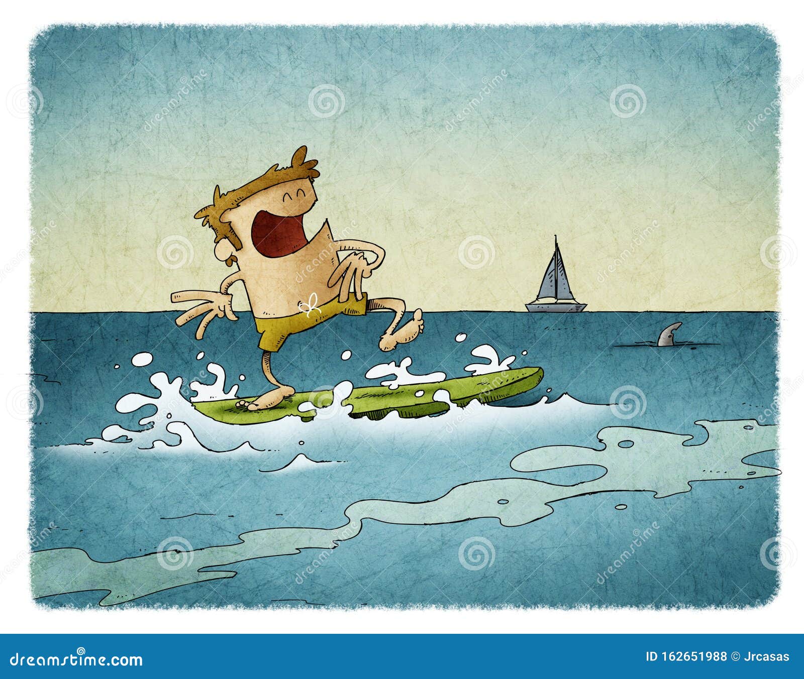 Man Surfing on Top of a Surfboard Stock Illustration - Illustration of ...