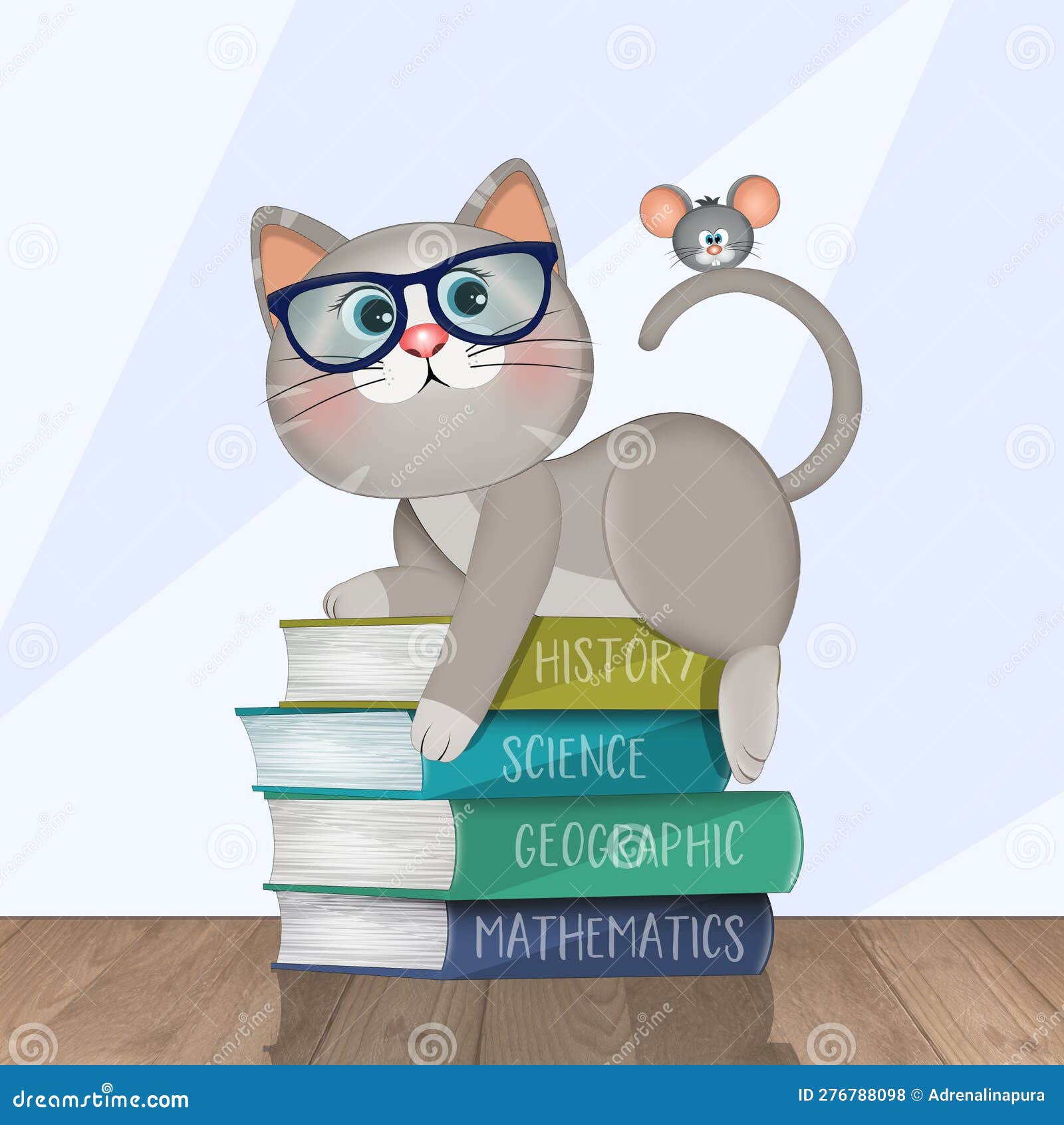 Illustration of Nerd Cat on Books Stock Illustration - Illustration of ...