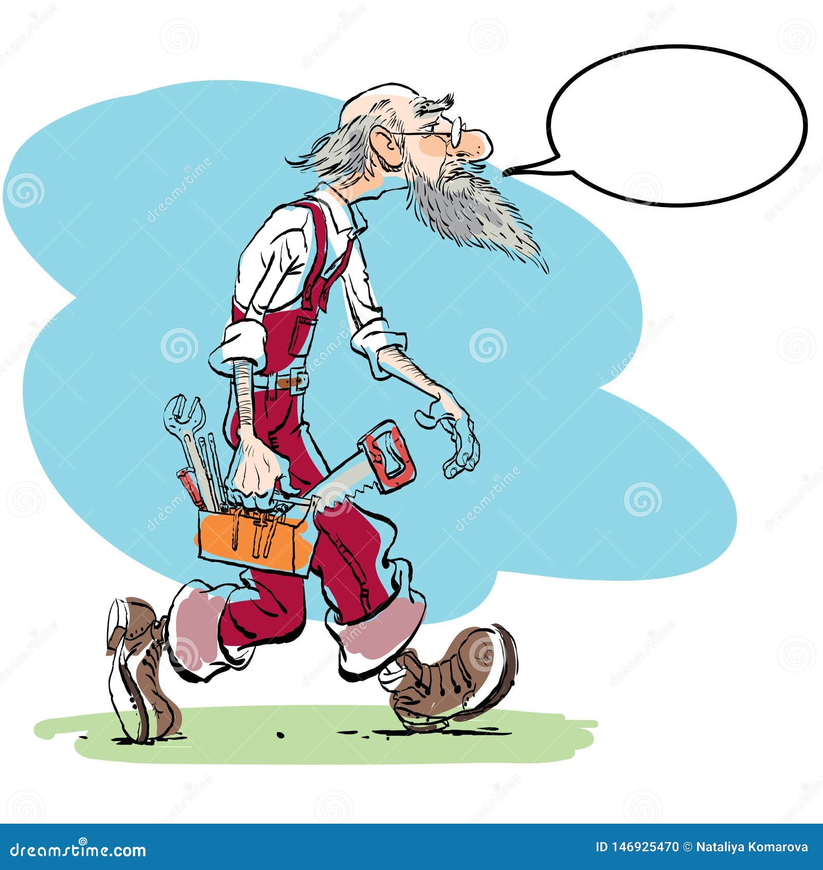 Funny Illustration of Old Man Cartoon Character. Old Master Goes To ... Funny Illustration of Old Man Cartoon Character. Old Master Goes To ...