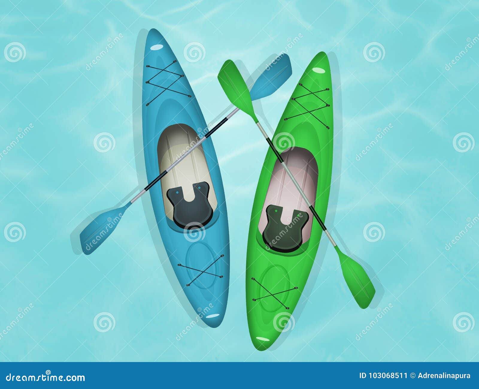 Two Kayaks and Paddle on River Stock Illustration - Illustration of ...