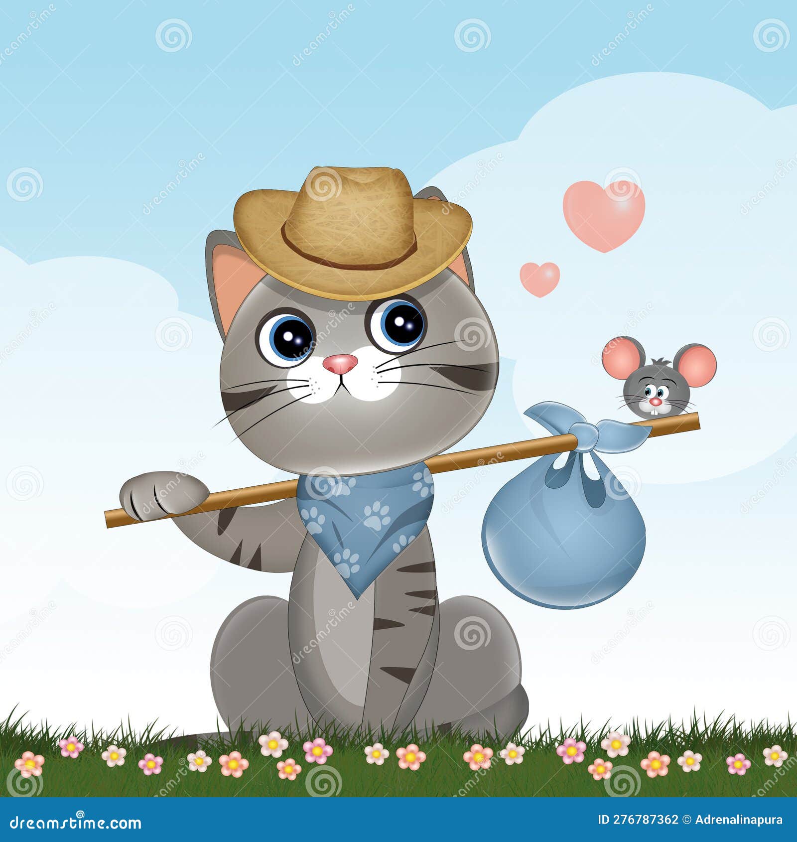 Funny Illustration of Wandering Cat Stock Illustration - Illustration ...