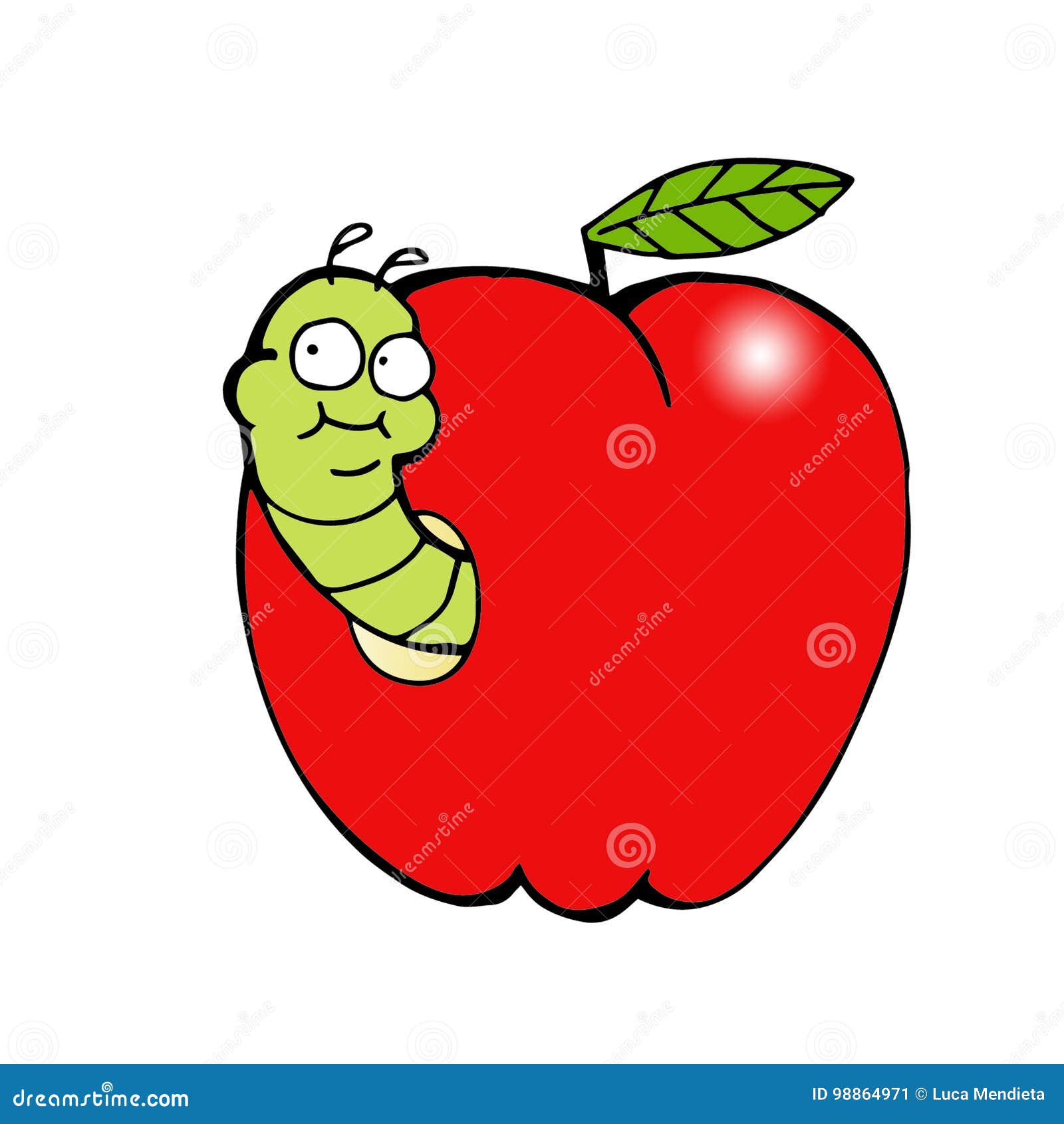 Funny Illustration of a Worm Coming Out of an Apple Stock Illustration ...