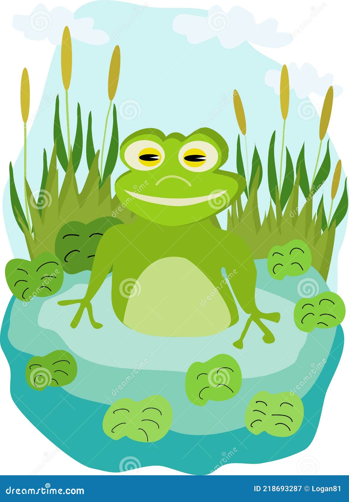 Funny Image of Frog in the Pond Stock Vector - Illustration of cane ...