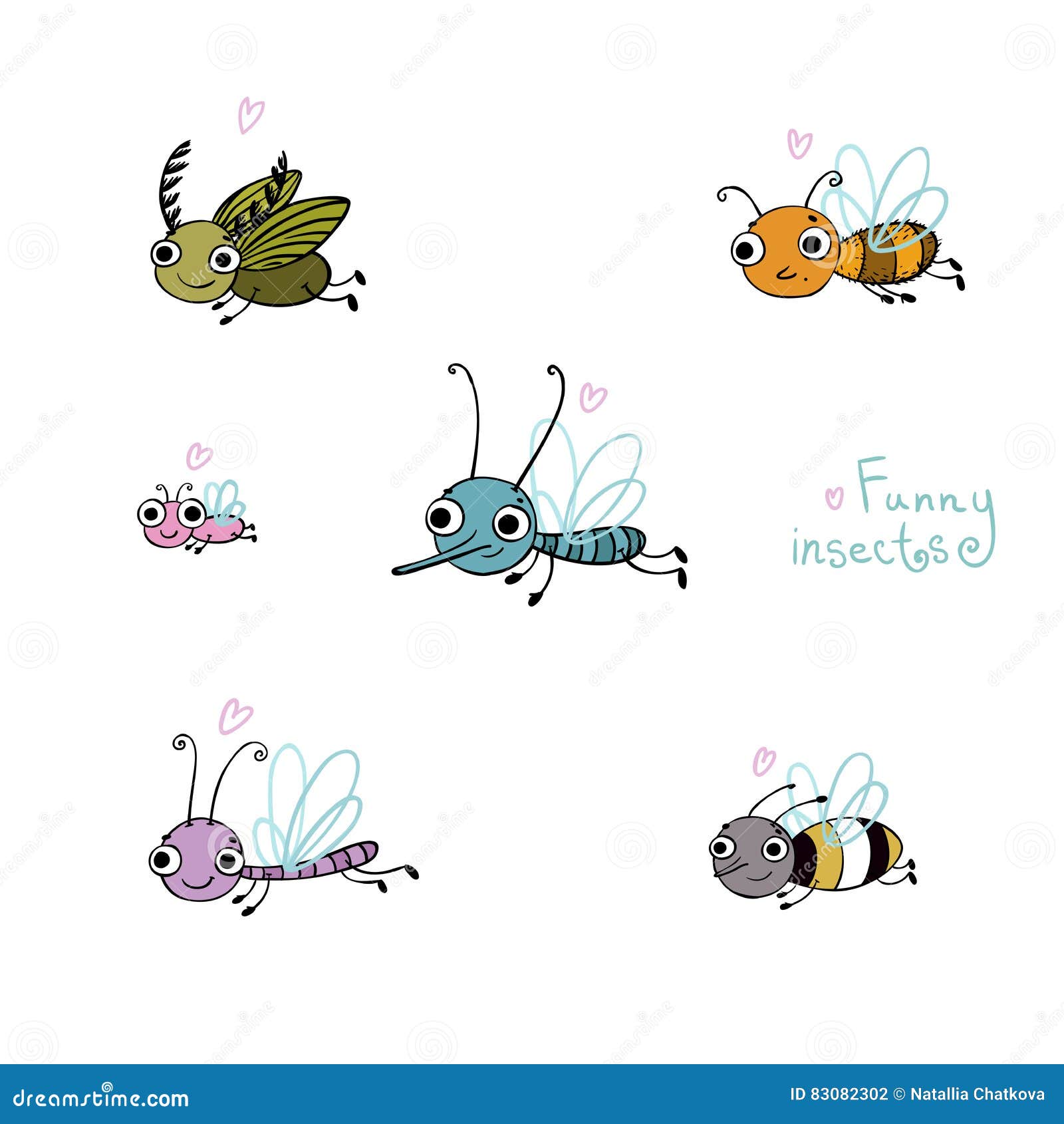 Funny insect cartoon set. stock vector. Illustration of draw - 83082302